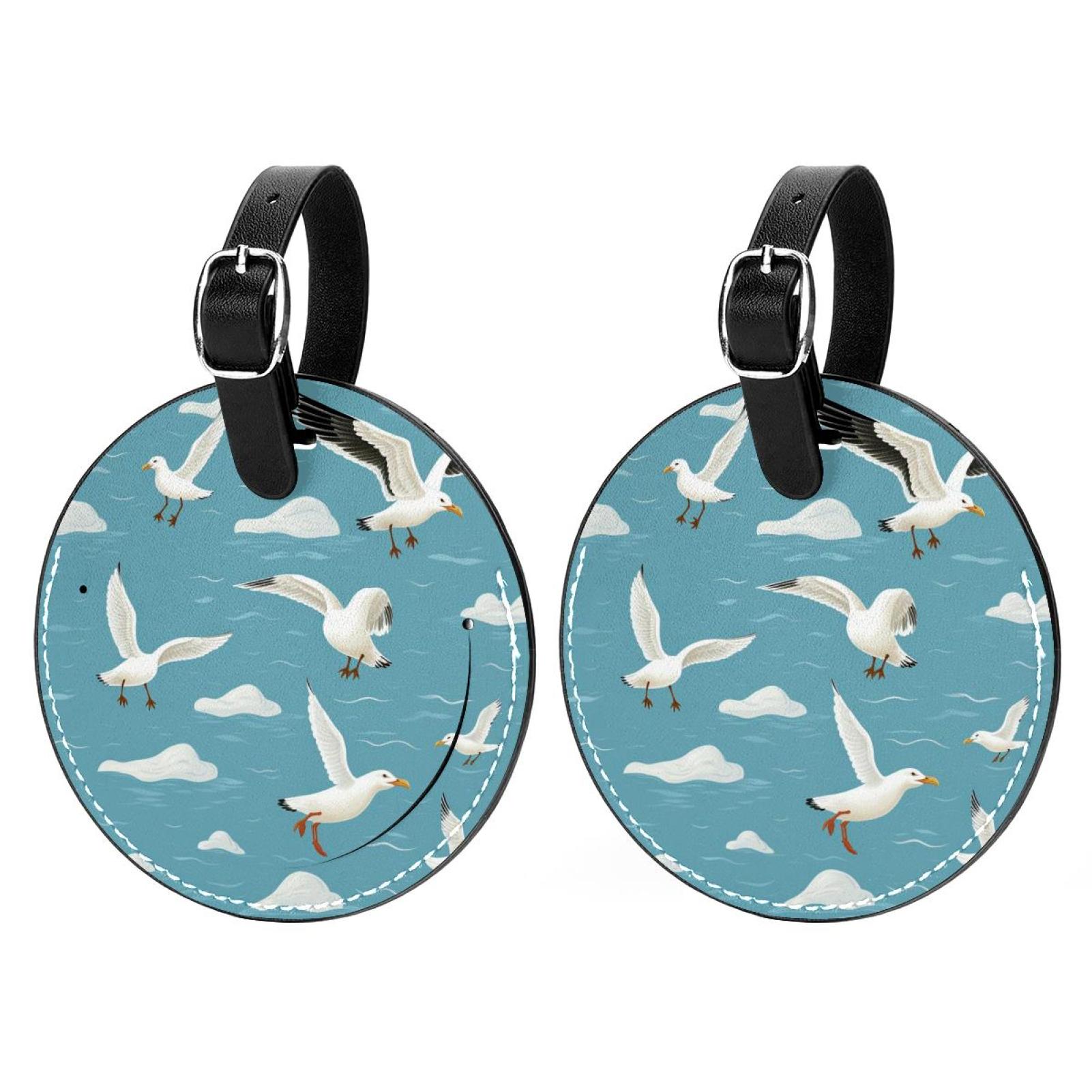 Seagull 2pcs PU Leather Round Bag Tags with Privacy Cover and Name ID ...