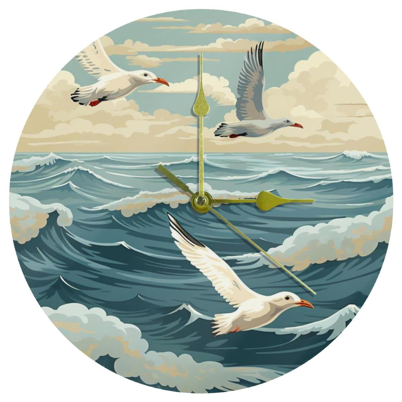 Seagull Acrylic Round Wall Clock 9.8 Inches Silent Non Ticking Battery ...