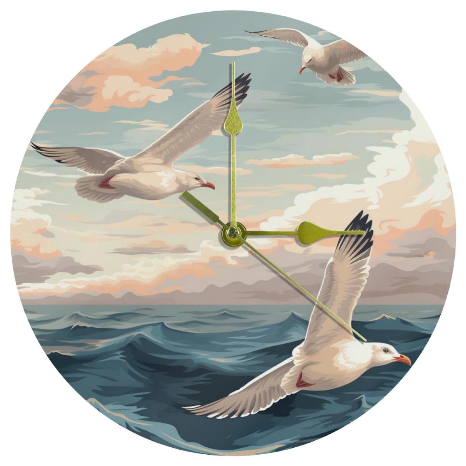 Seagull Acrylic Round Wall Clock 9.8 Inches Silent Non Ticking Battery ...