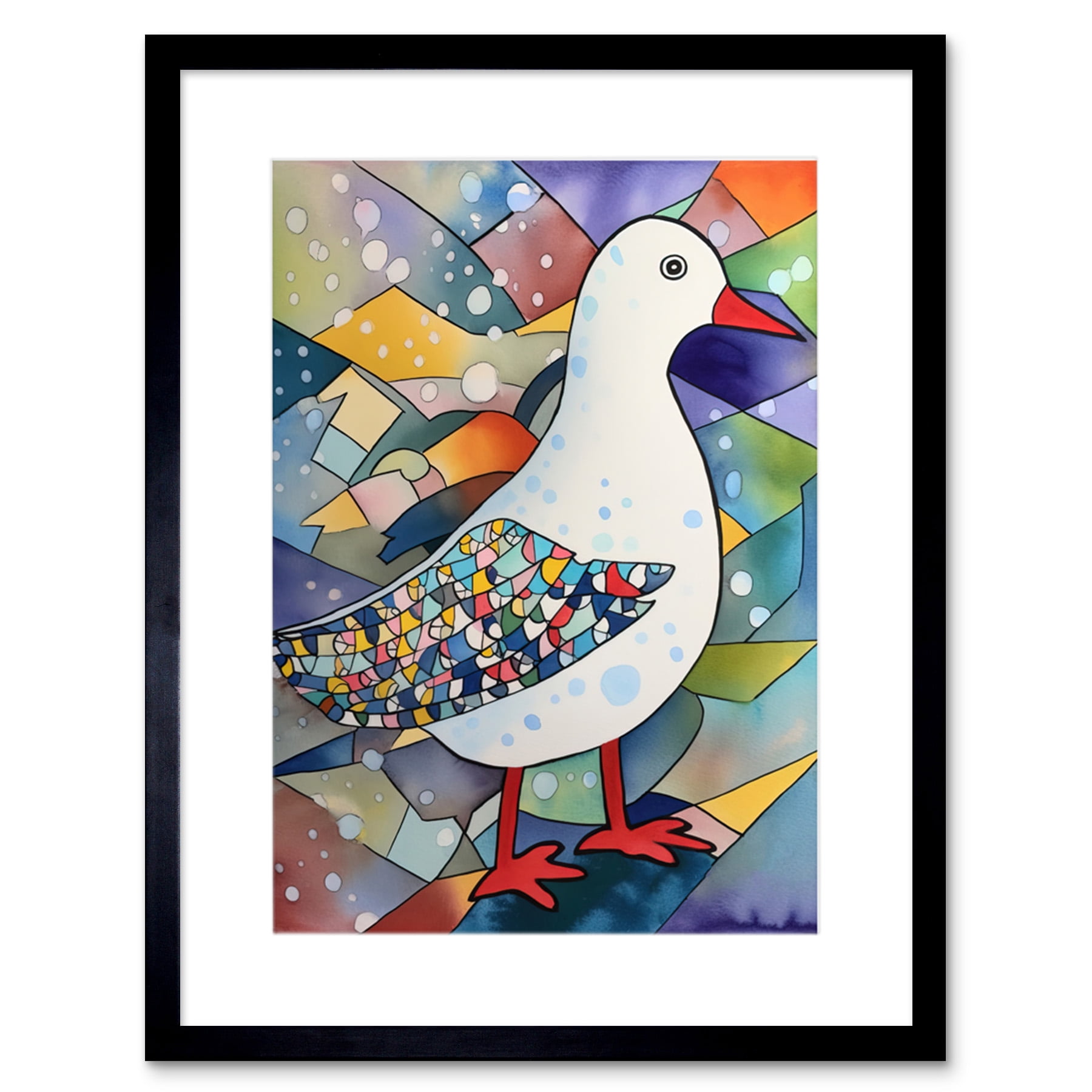 Seagull Bird And Snowflakes Folk Art Artwork Framed Print Wall Art 9X7 ...