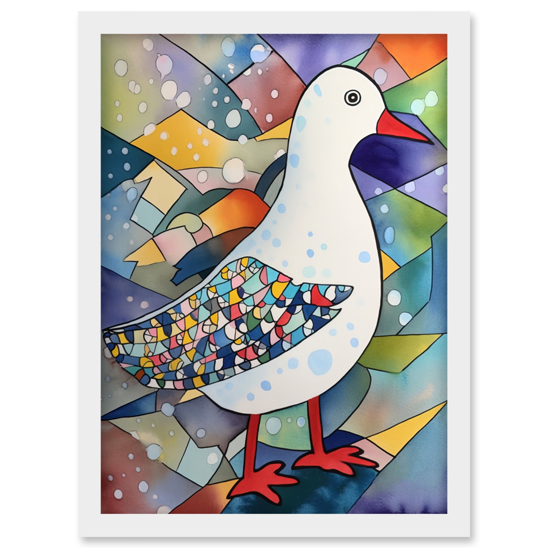 Seagull Bird And Snowflakes Folk Art Artwork Framed Wall Art Print A4 ...