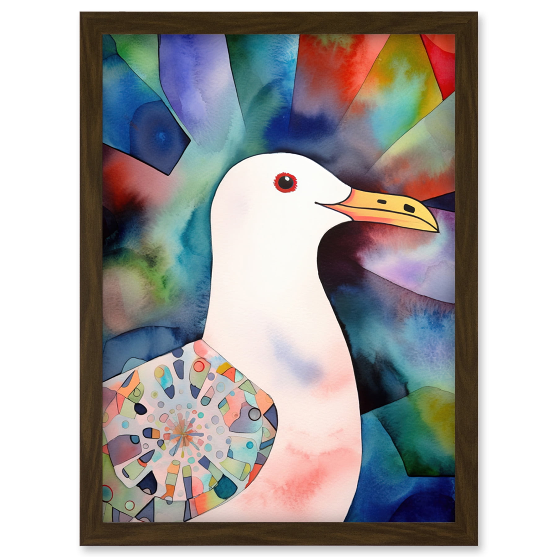 Seagull Bird Portrait Folk Art Artwork Framed Wall Art Print A4 ...