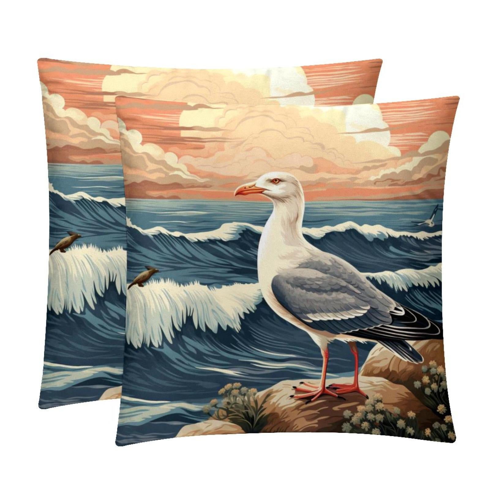 Seagull Elegant Velvet Bed Pillow Covers Set - Decorative Pillows with ...