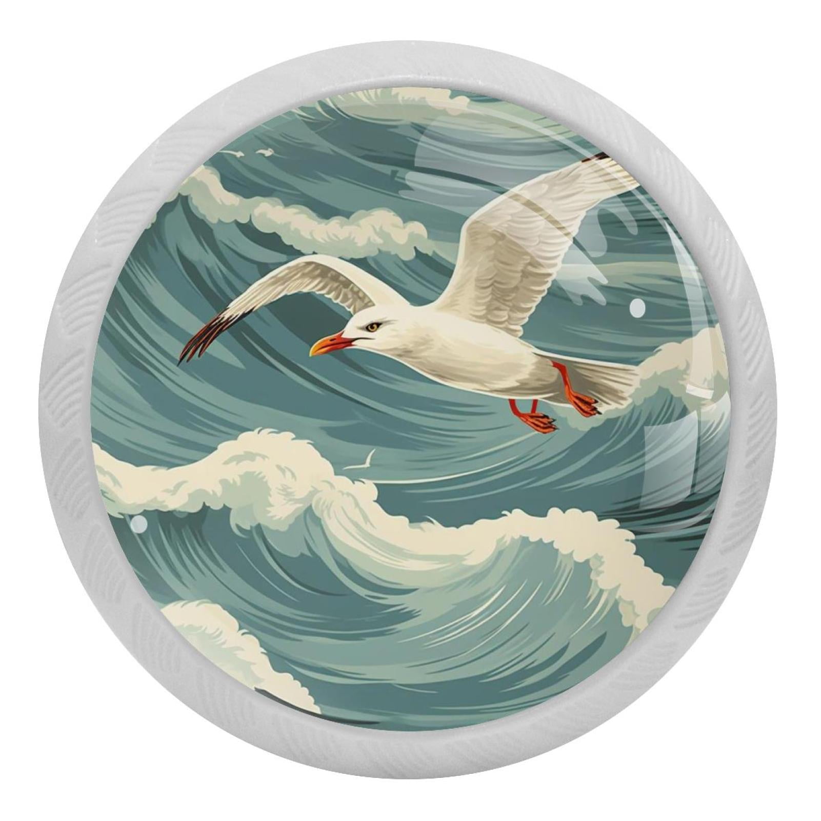 Seagull Flying over Sea Waves Crystal Glass Drawer Knob Pull Ergonomic ...