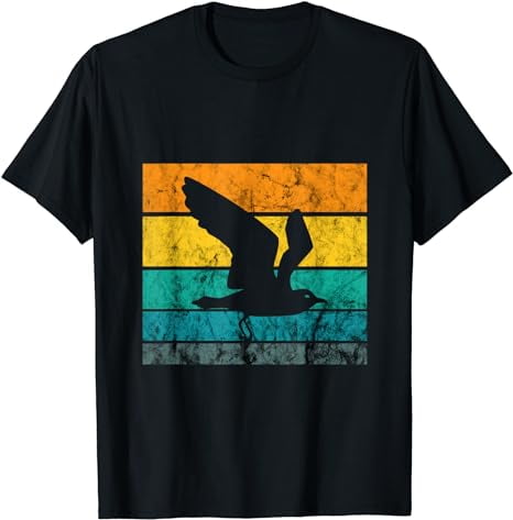 Seagull Flying Vintage Retro Harbour Albatros Beach Bird T-Shirt ...