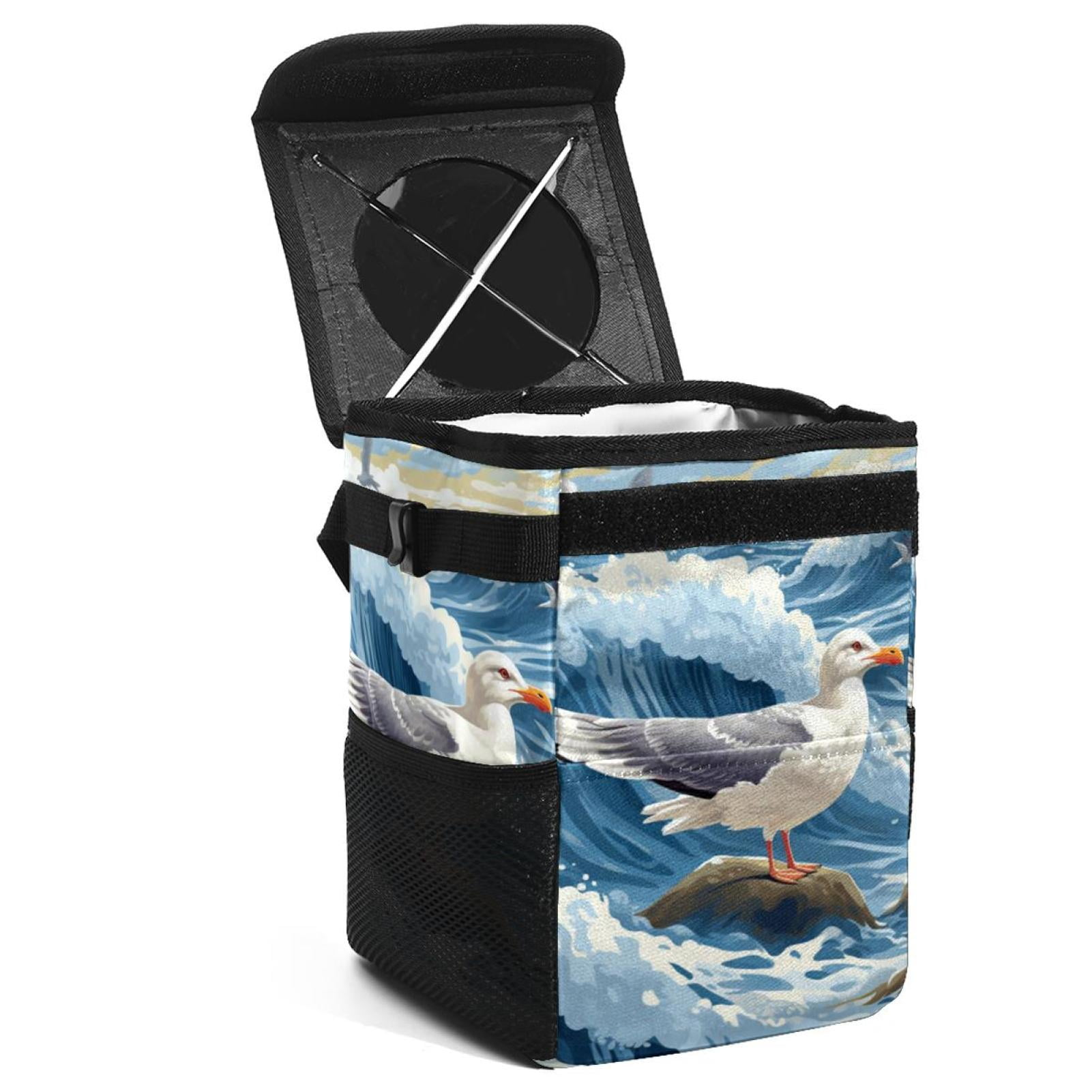 Seagull Foldable Car Trash Bin with Lid, Leak-Proof Mini Trash Can for ...