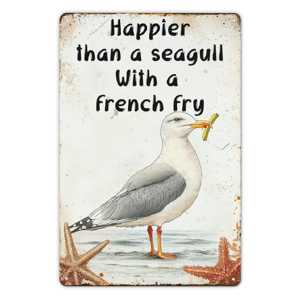 Seagull French Fry Metal Sign Lake Beach House Decor Coastal Funny Wall ...