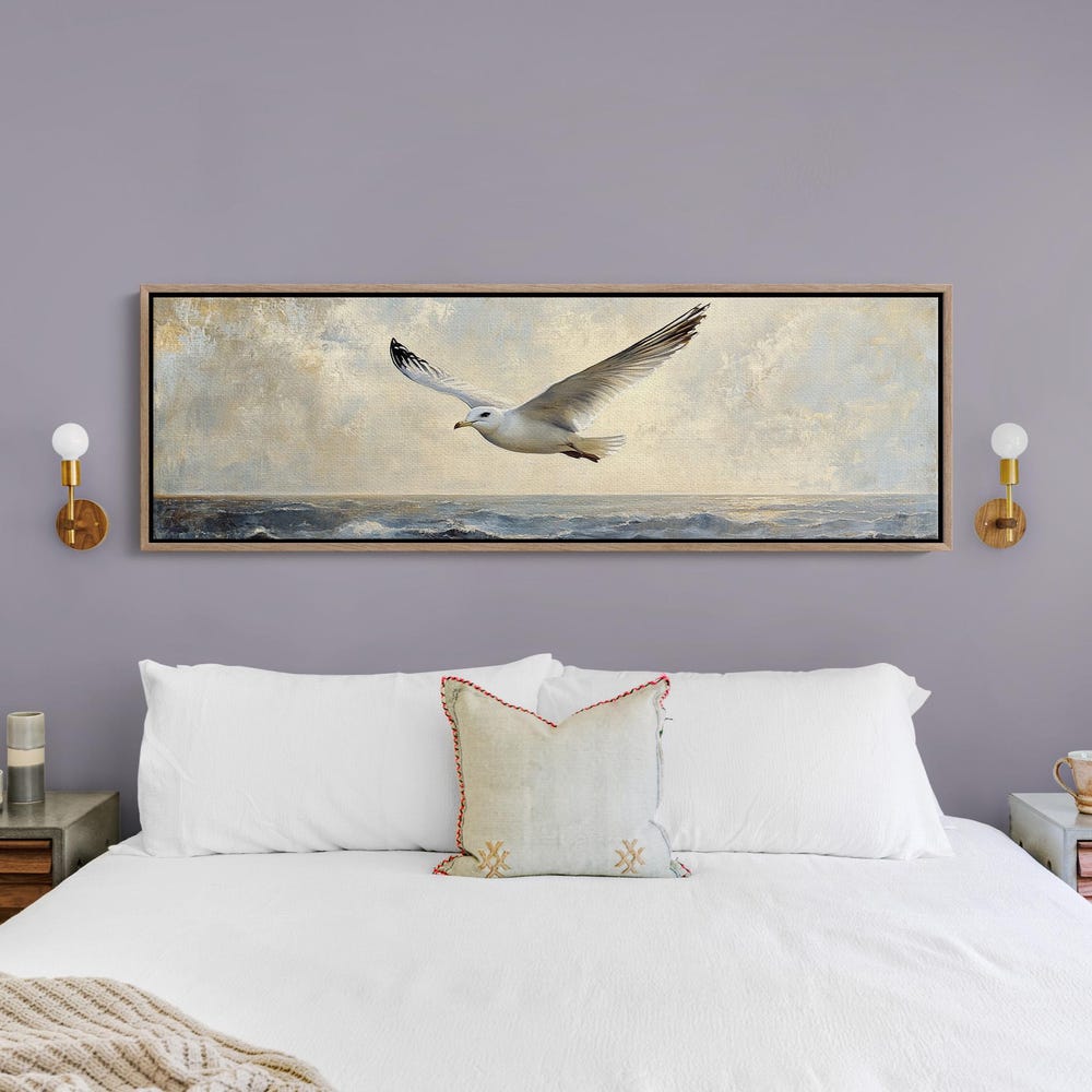 Seagull In Flight Over Ocean - Coastal Bird Wall Art - Vintage Maritime ...