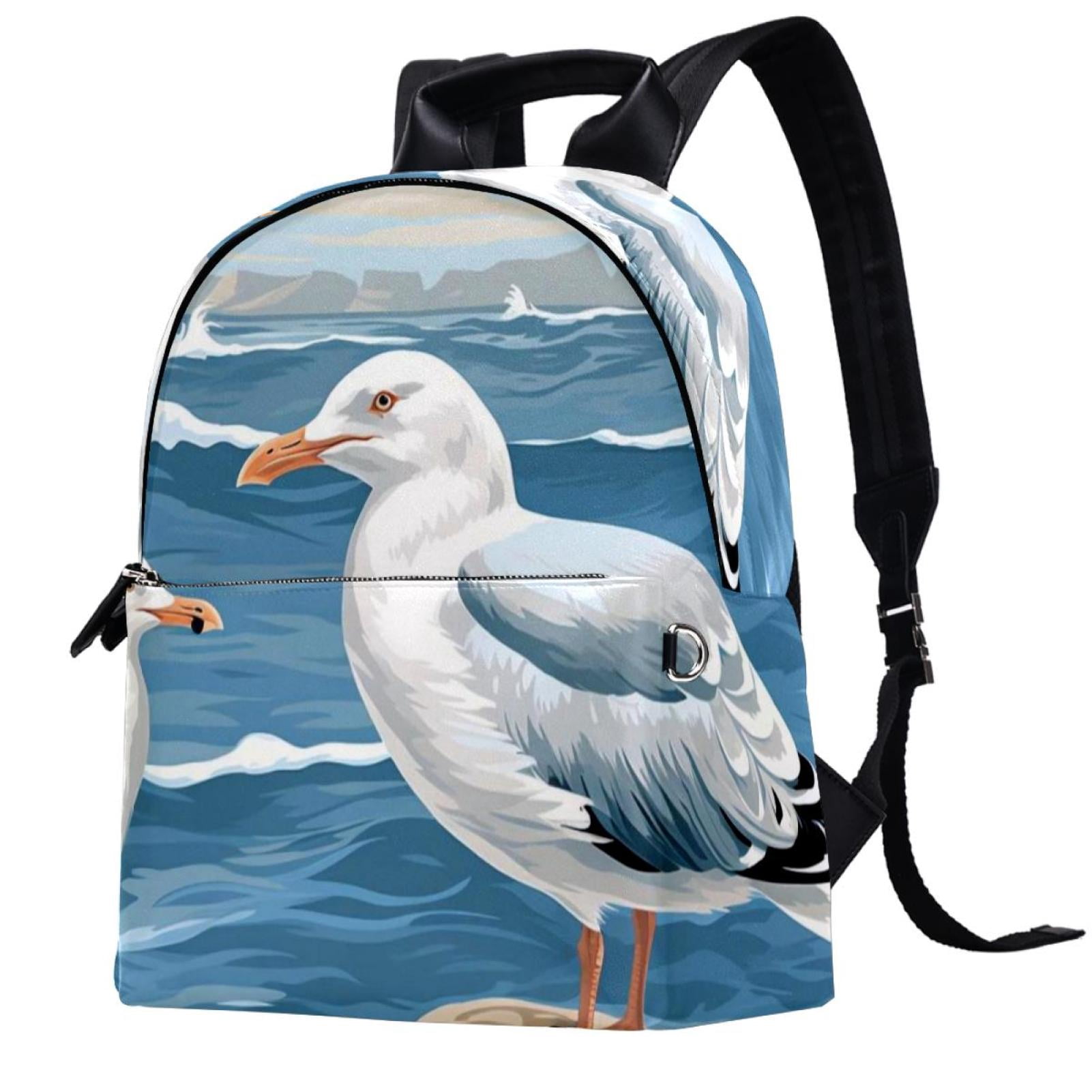 Seagull Leather Canvas Backpack with Printed Design | Large Capacity ...