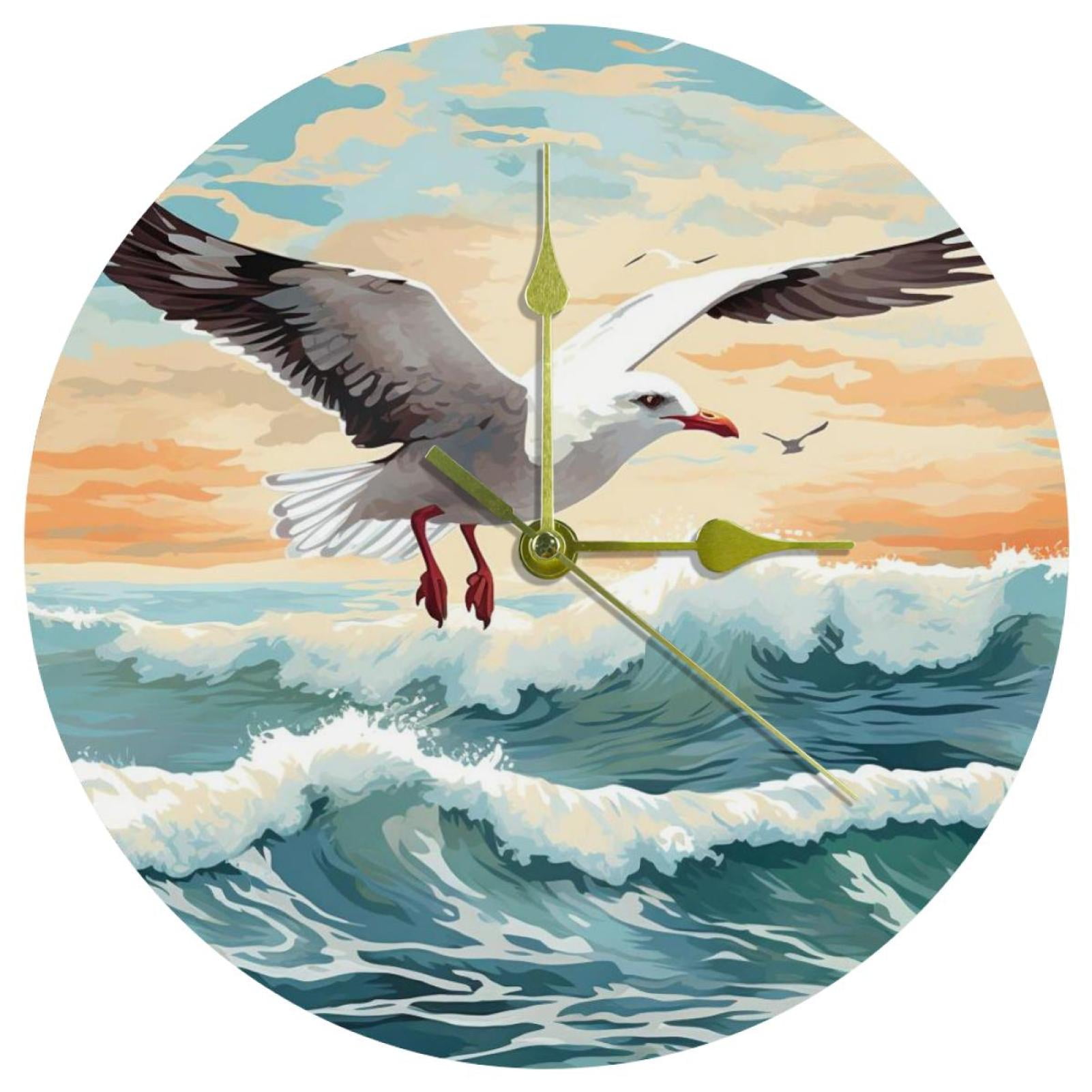 Seagull Modern Round Acrylic Wall Clock 9.8 Inches Silent Non Ticking ...