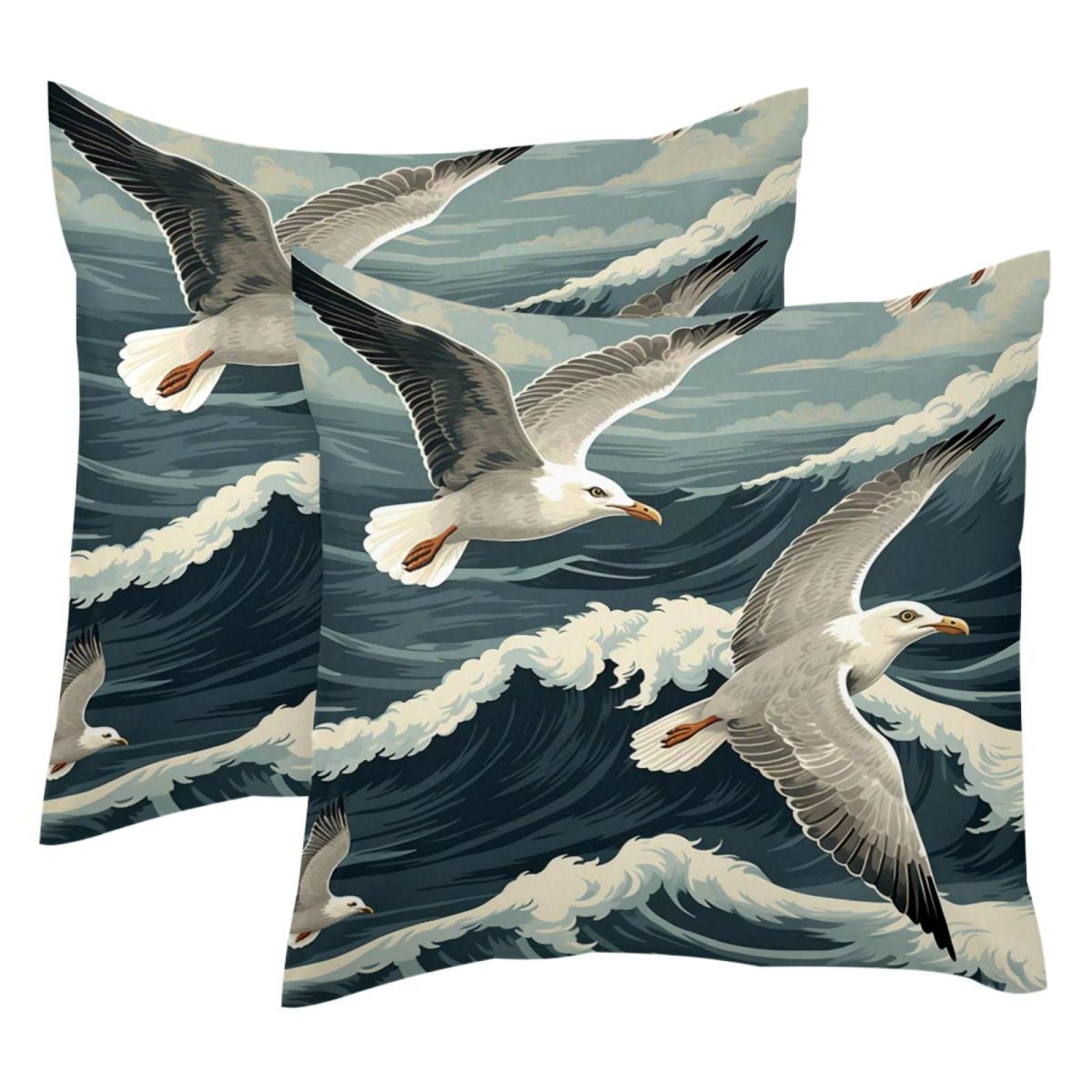 Seagull Pattern 2PCS Printed Square Cushion 16x16 Inch Pillow Luxurious ...