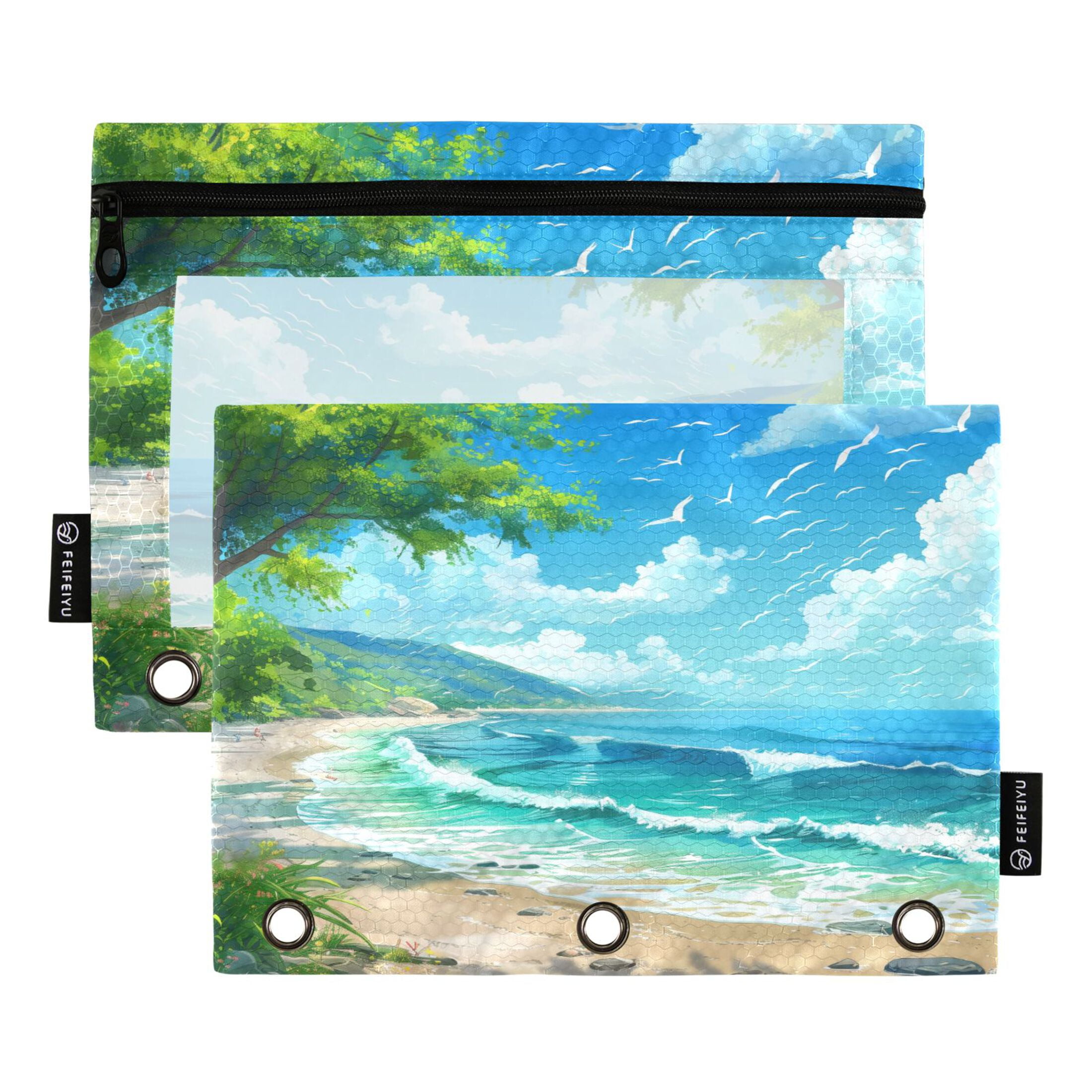 Seagull Sea Wave Beach 2 Pack Pencil Pouch for 3 Ring Binder Smooth ...