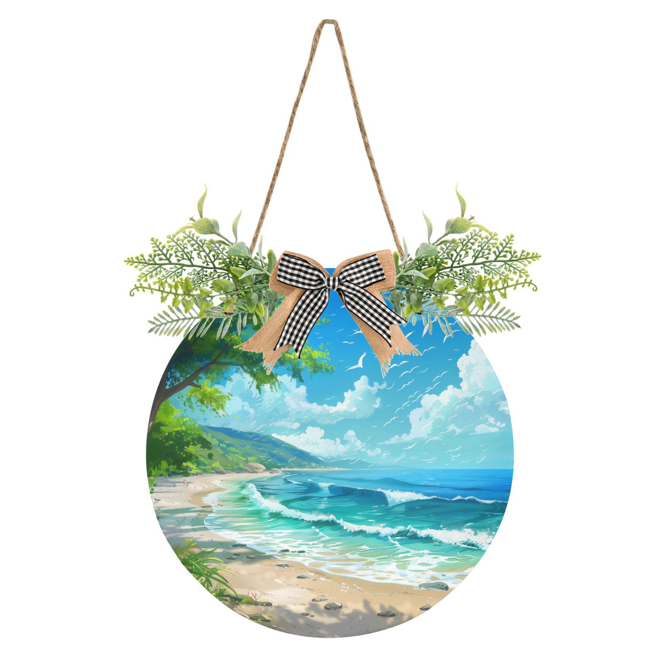 Seagull Sea Wave Beach Welcome Front Door Sign Round 12 inch Porch ...