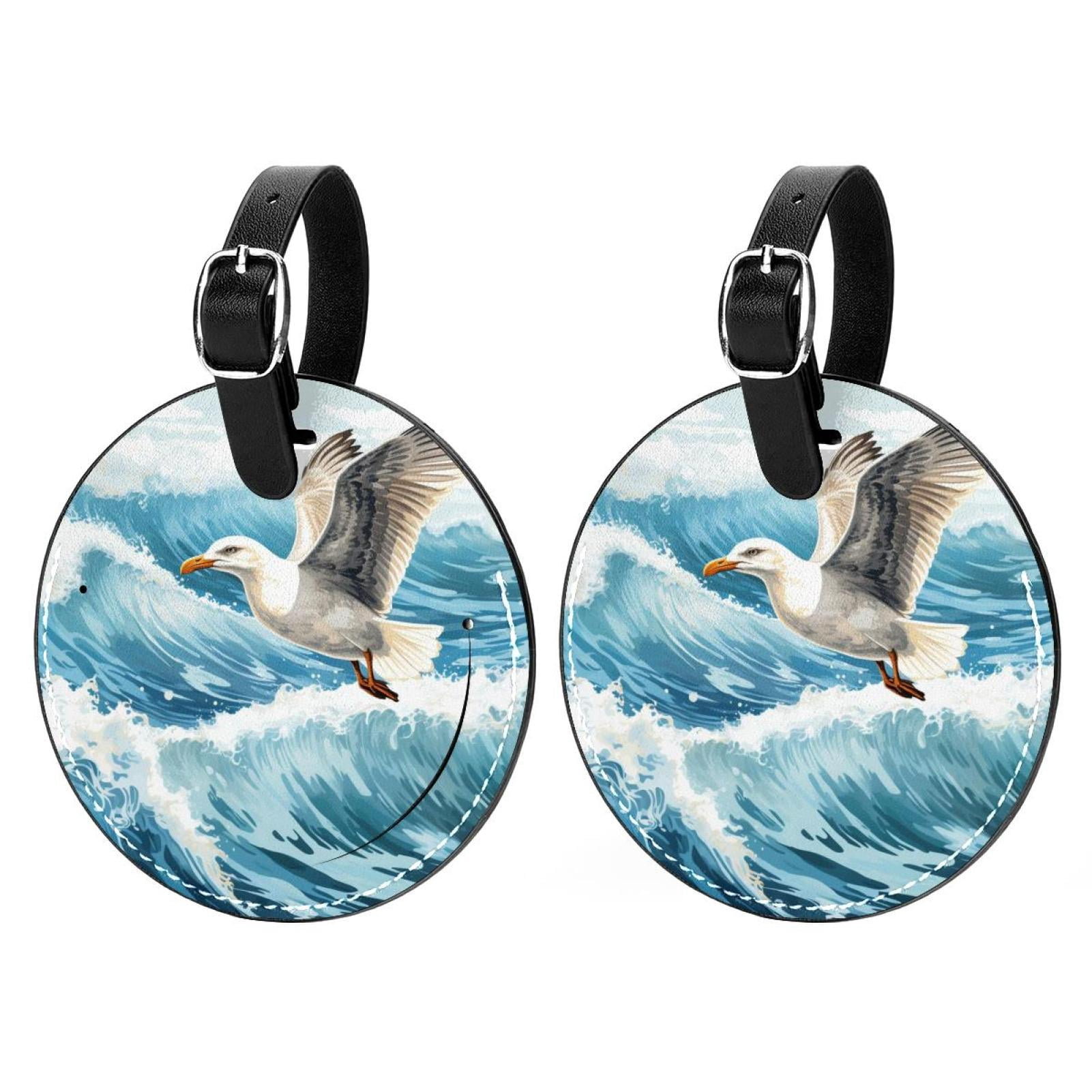 Seagull Set of 2pcs PU Leather Round Suitcase Tags with Privacy Cover ...