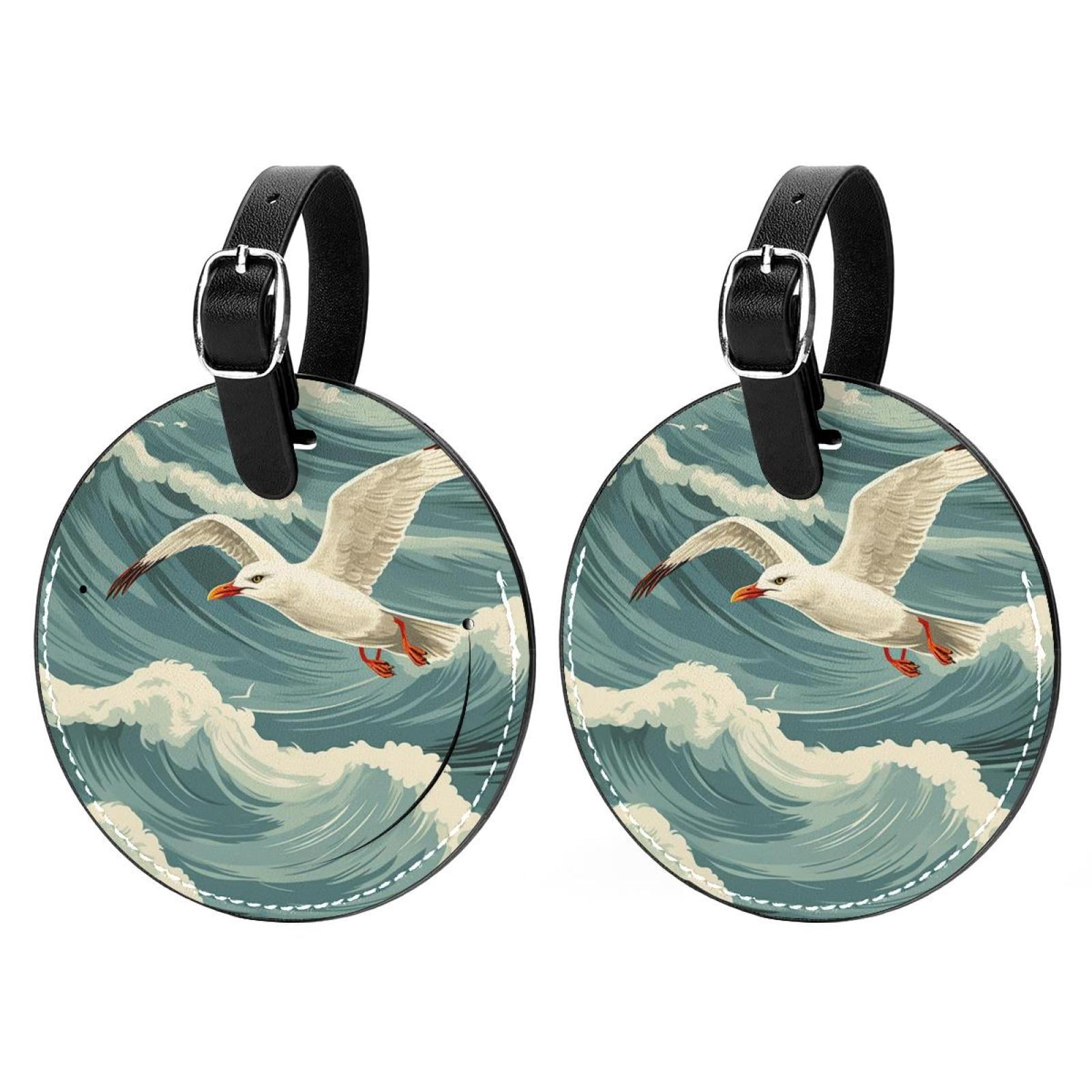 Seagull Set of 2pcs PU Leather Round Suitcase Tags with Privacy Cover ...