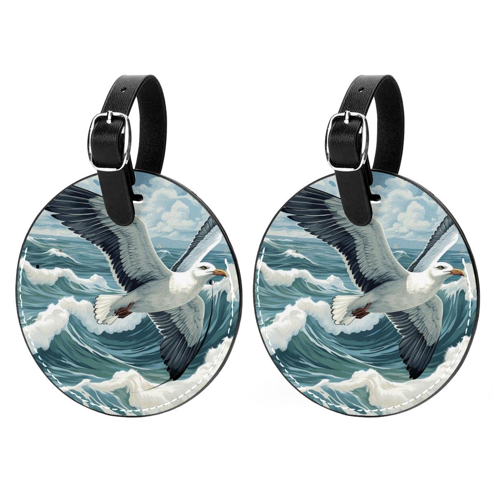 Seagull Set of 2pcs PU Leather Round Suitcase Tags with Privacy Cover ...