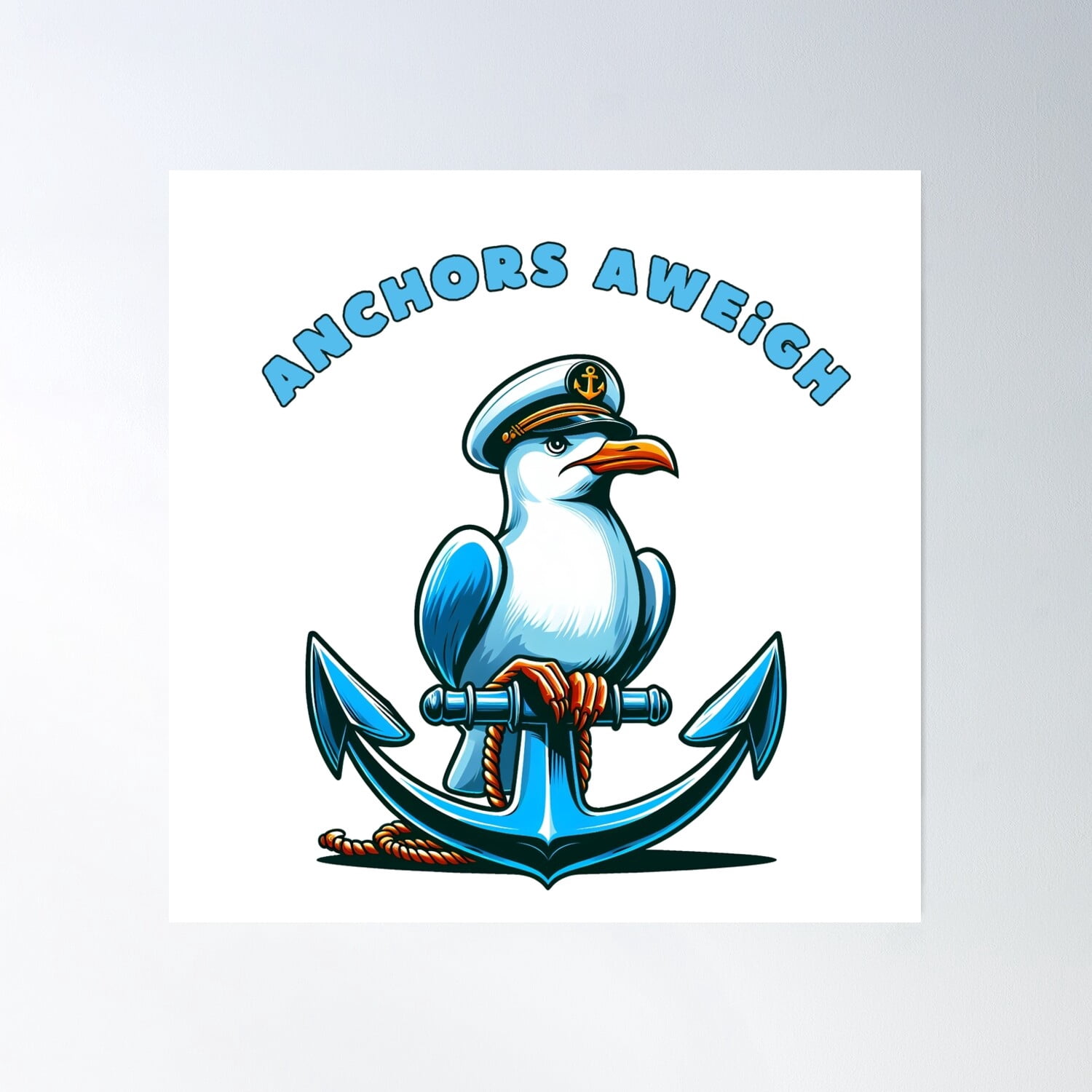 Seagull Sitting On An Anchor, Anchors Aweigh Poster Wall Art, Modern ...