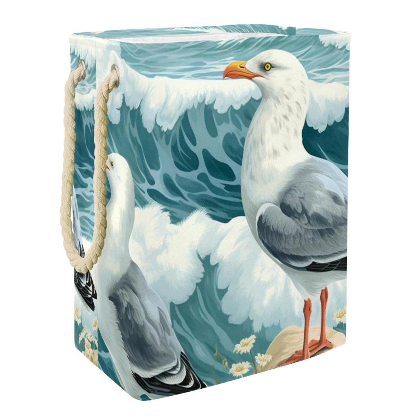 Seagull Standing on Sea Wave Stone Laundry Hamper, Collapsible Laundry ...