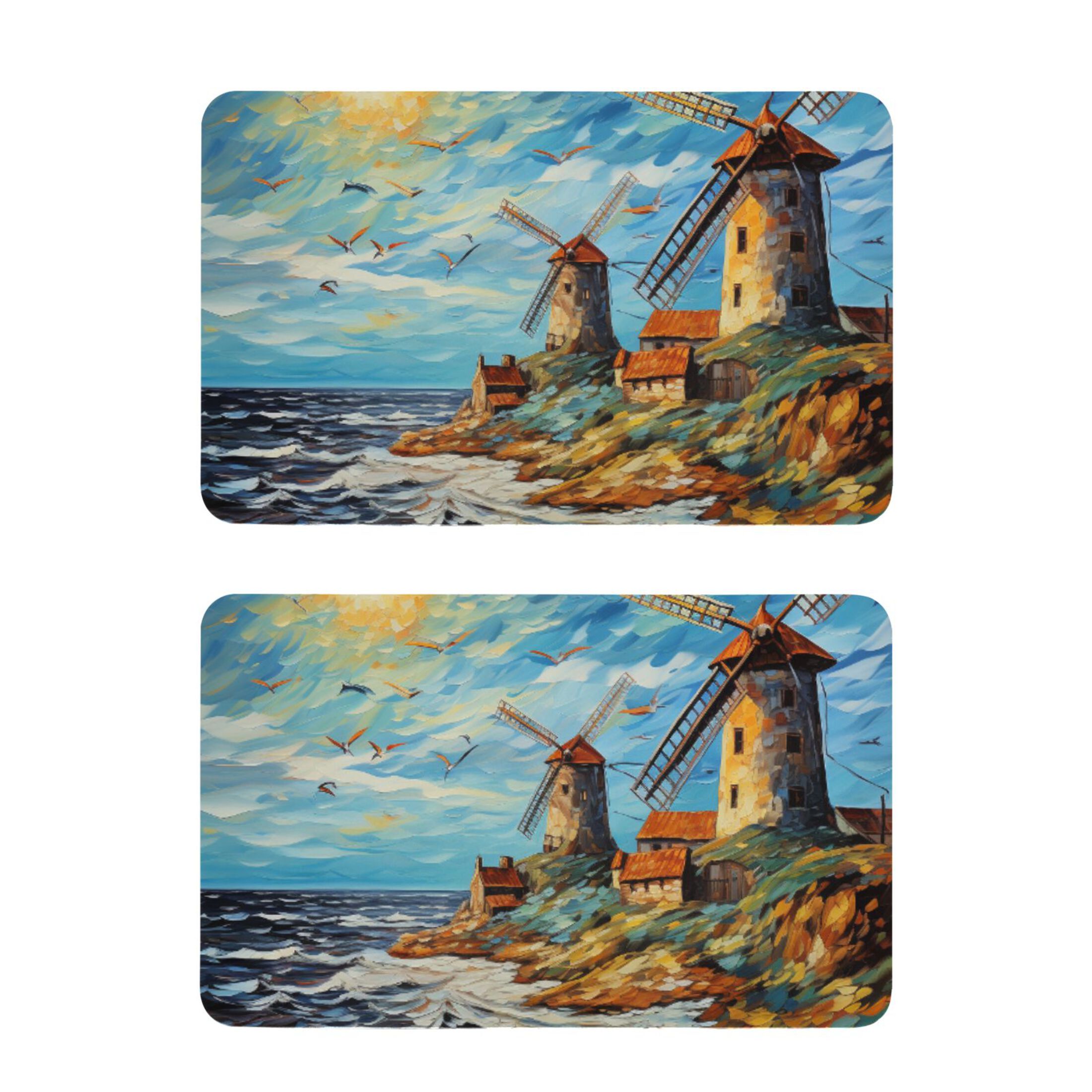 Seagull Windmill Sea Sun Refrigerator Magnet Stickers Square Fridge ...