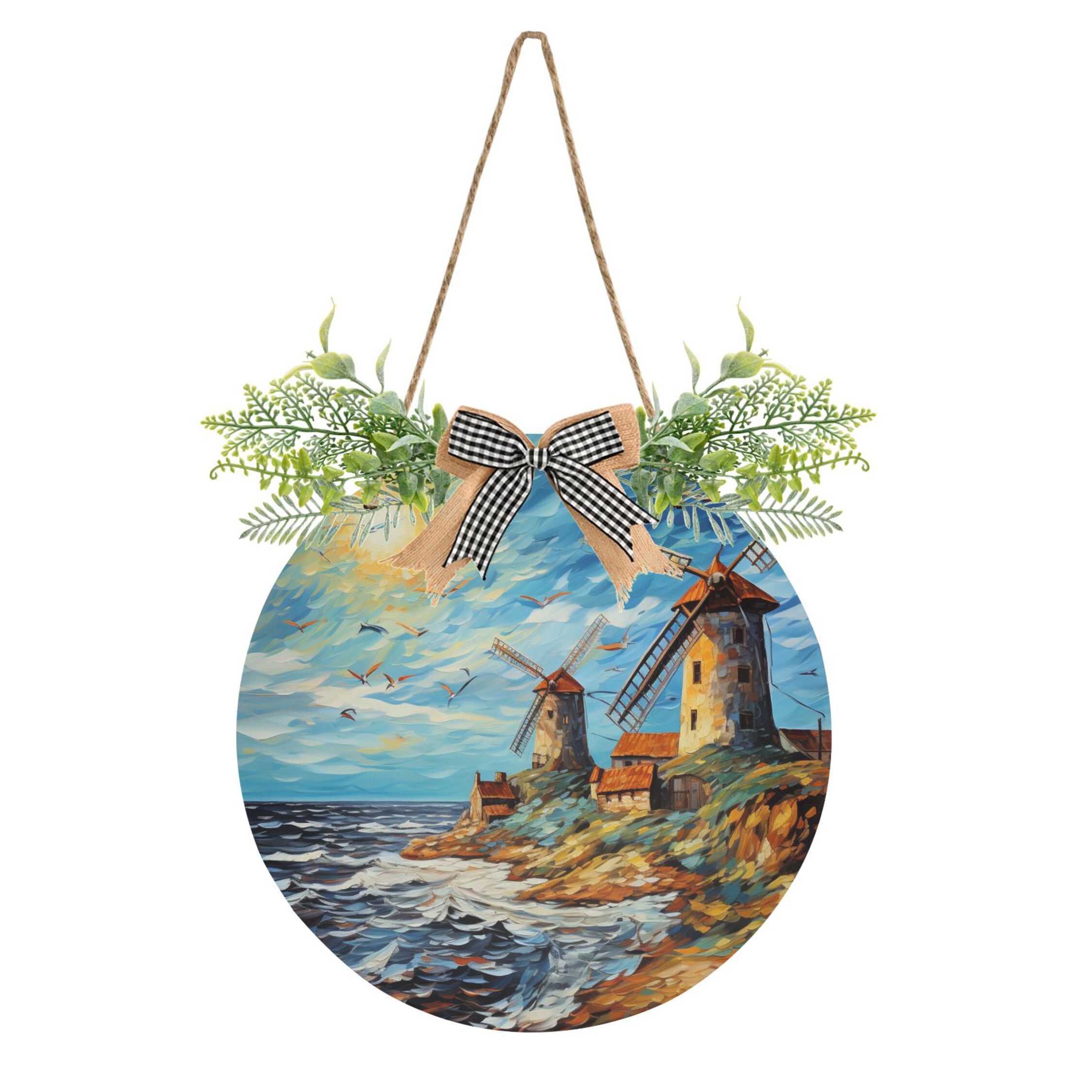 Seagull Windmill Sea Sun Welcome Front Door Sign Round 12 inch Porch ...