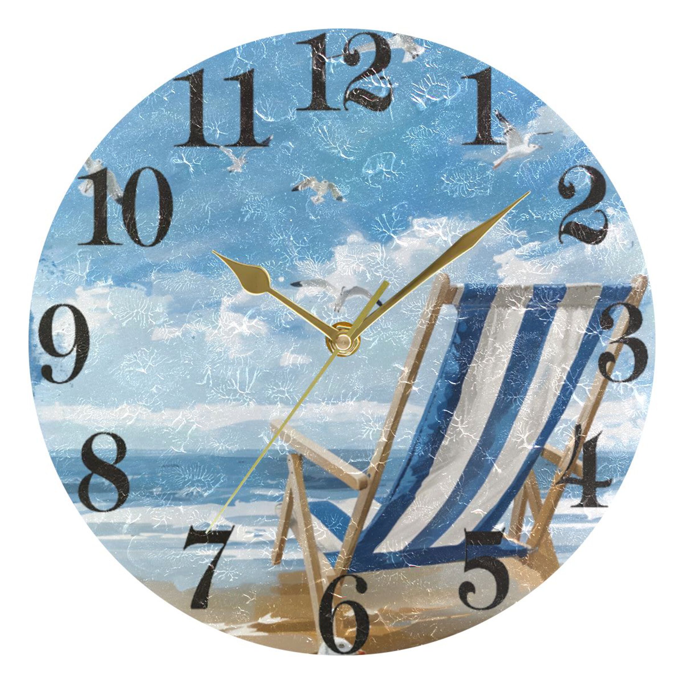 Seagull and Striped Beach Chair Wall Clock 9.8 inch Battery Operated ...