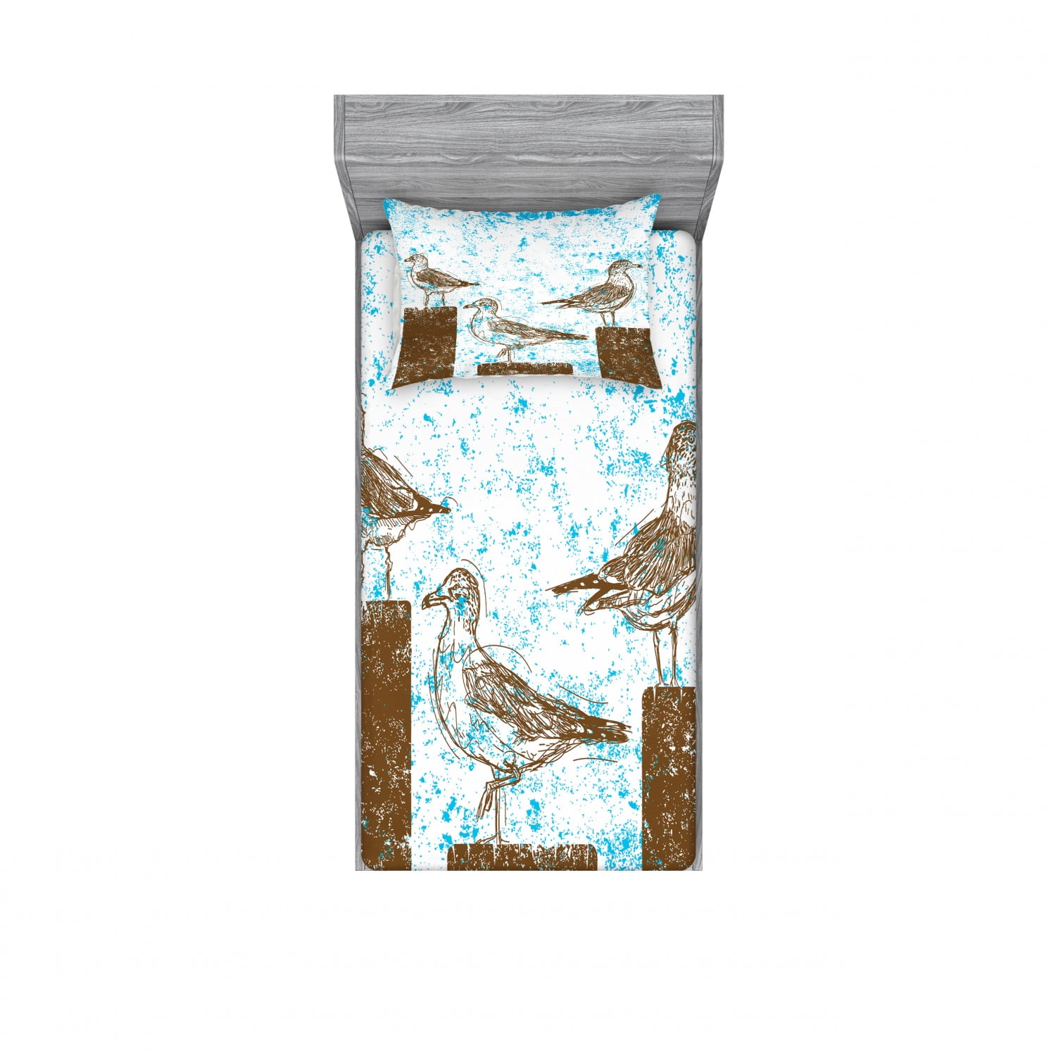 Seagulls Bedding Set with Sheet & Covers, Gulls Resting on Wooden ...