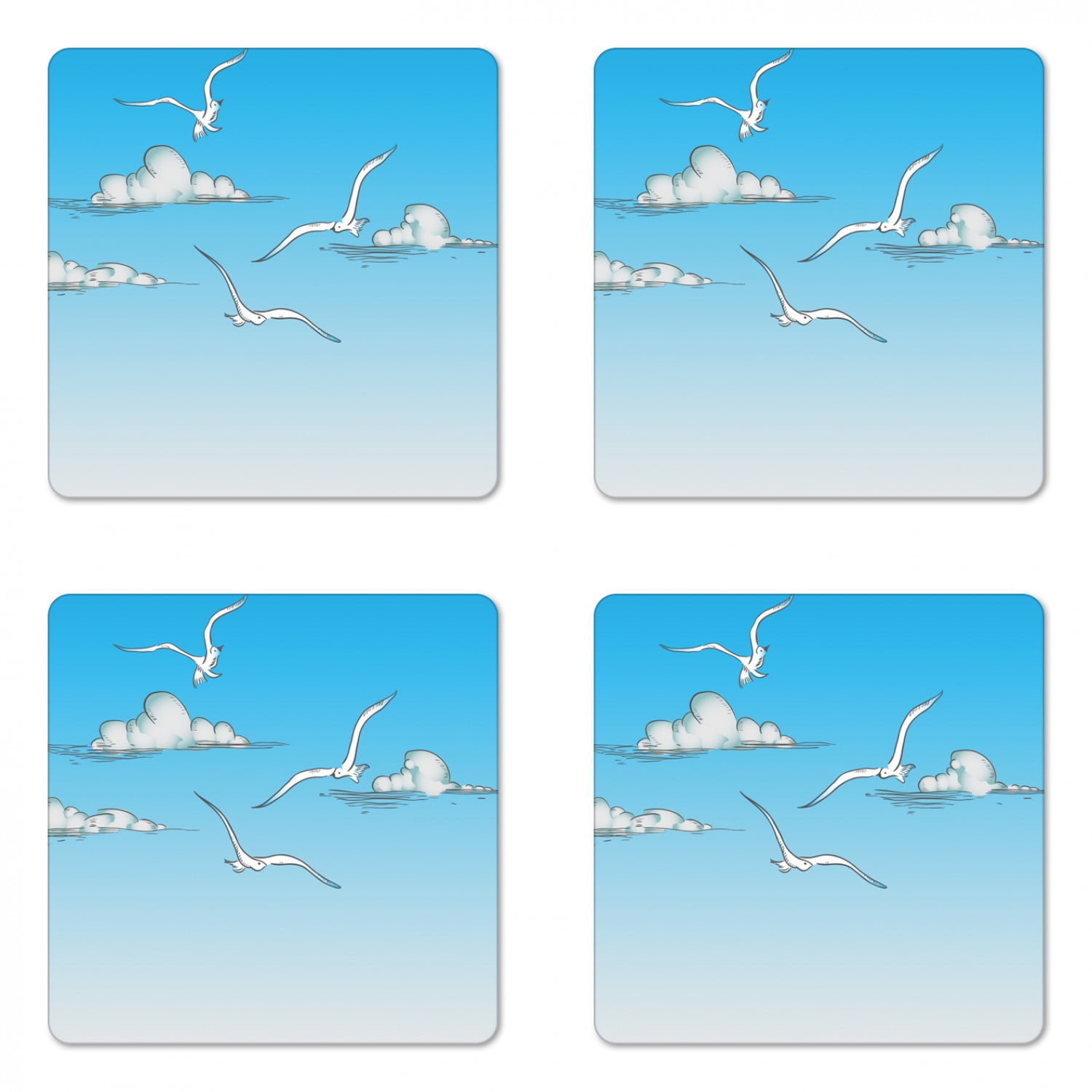 Seagulls Coaster Set of 4, Seagulls Flying in an Ombre Sky Background ...