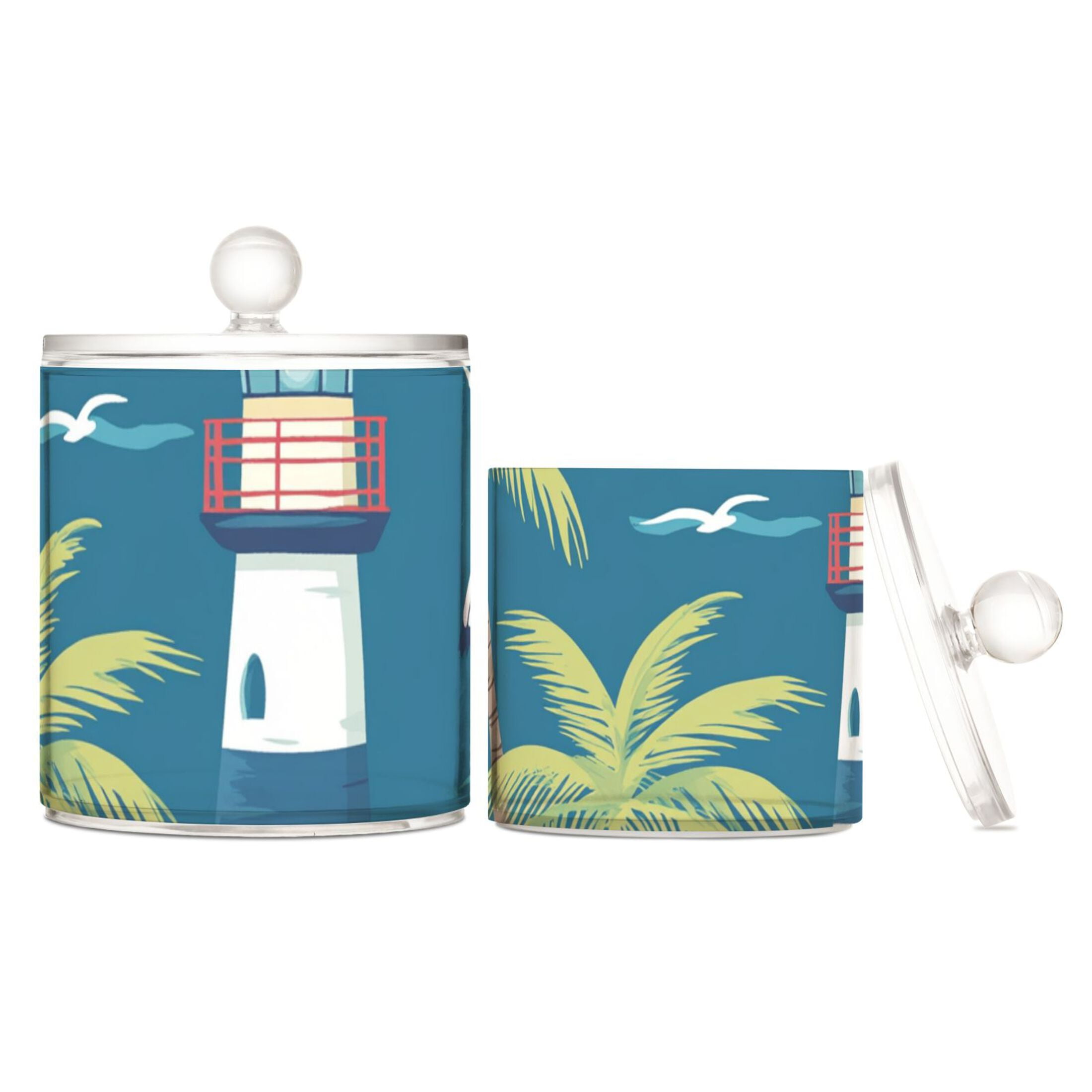 Seagulls Coconut Trees Lighthouse Cartoon Translucent Plastic Cans ...