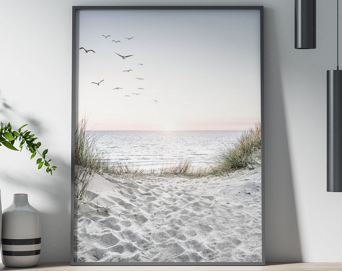 Seagulls Sandy Beach Poster, Poster Print, Wall Decor, Sandy Beach ...