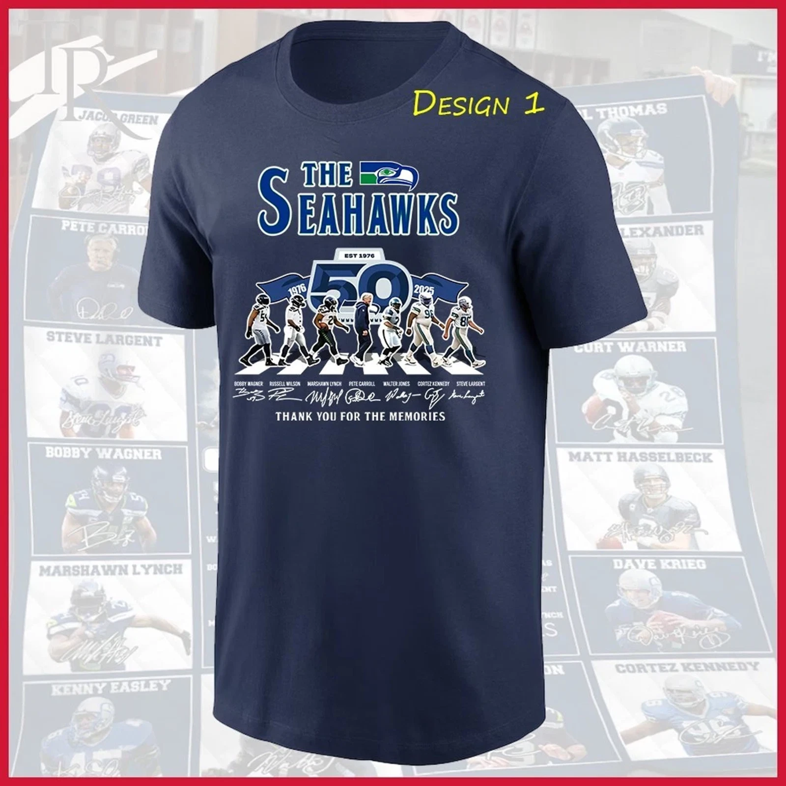 Seahawks 50th Anniversary Thank You For The Memories Signatures T-Shirt ...