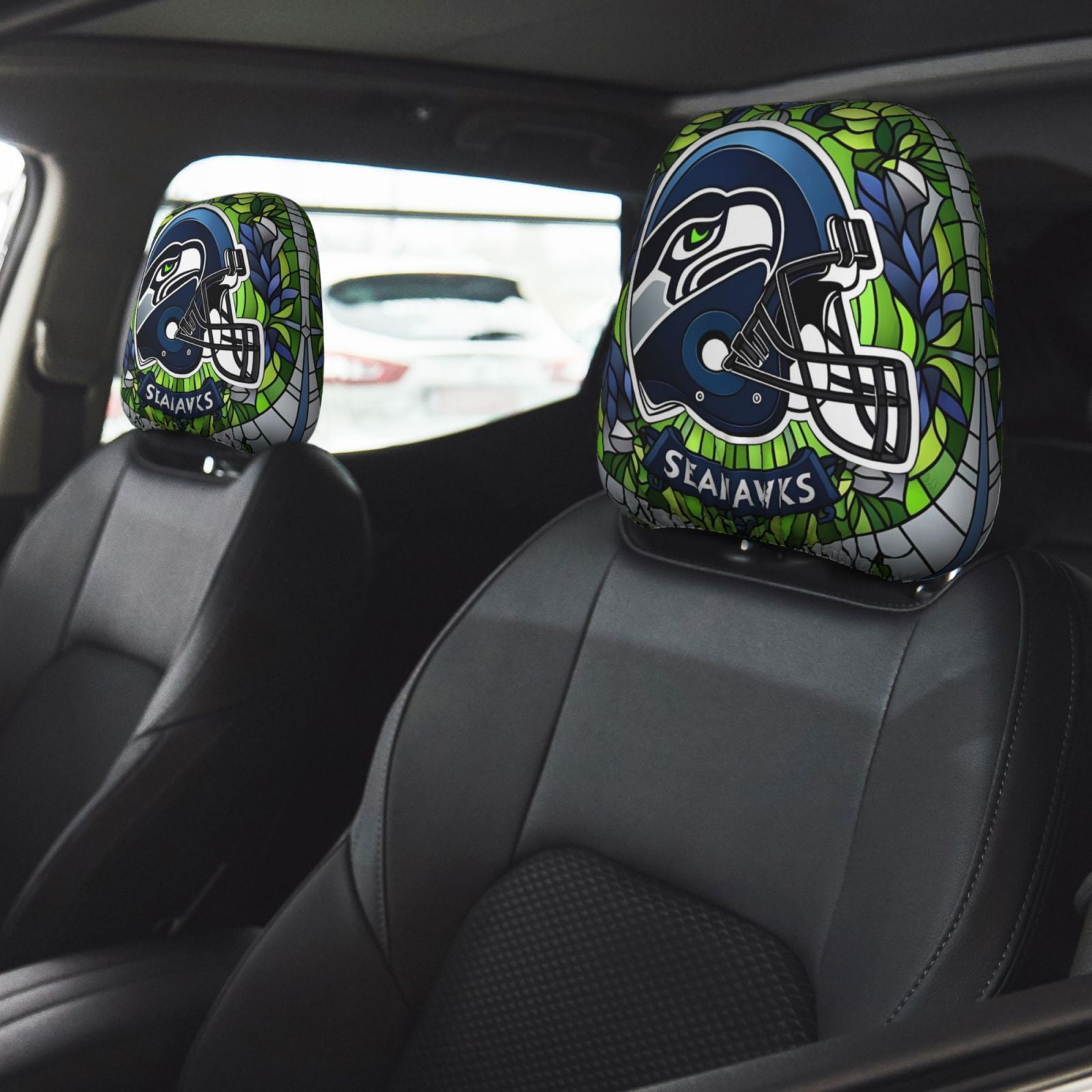 Seahawks Football Team Custom 2 Piece Car Headrest Cover Set Car Front ...