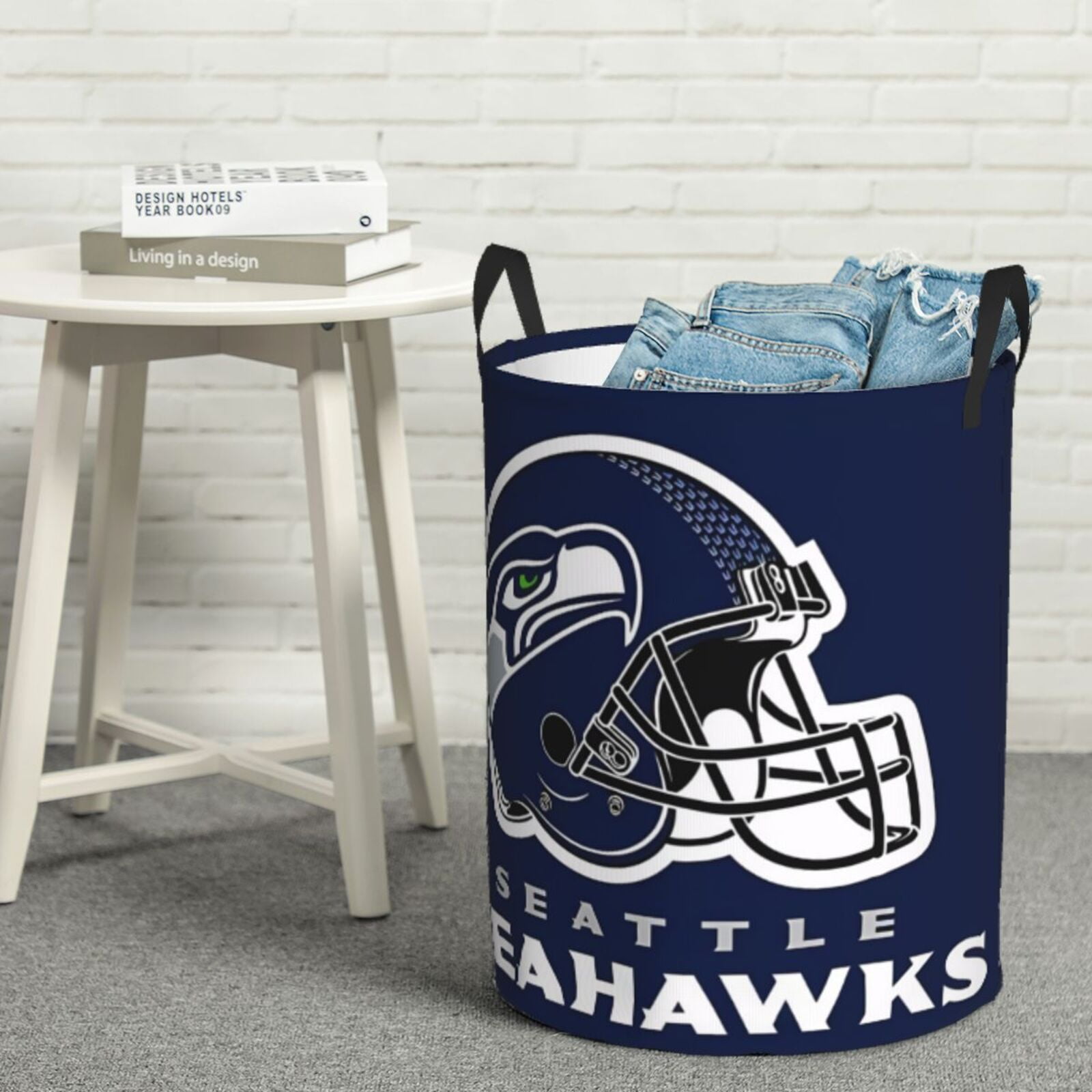 Seahawks Football Team Custom Laundry Basket with Handle Round Single ...