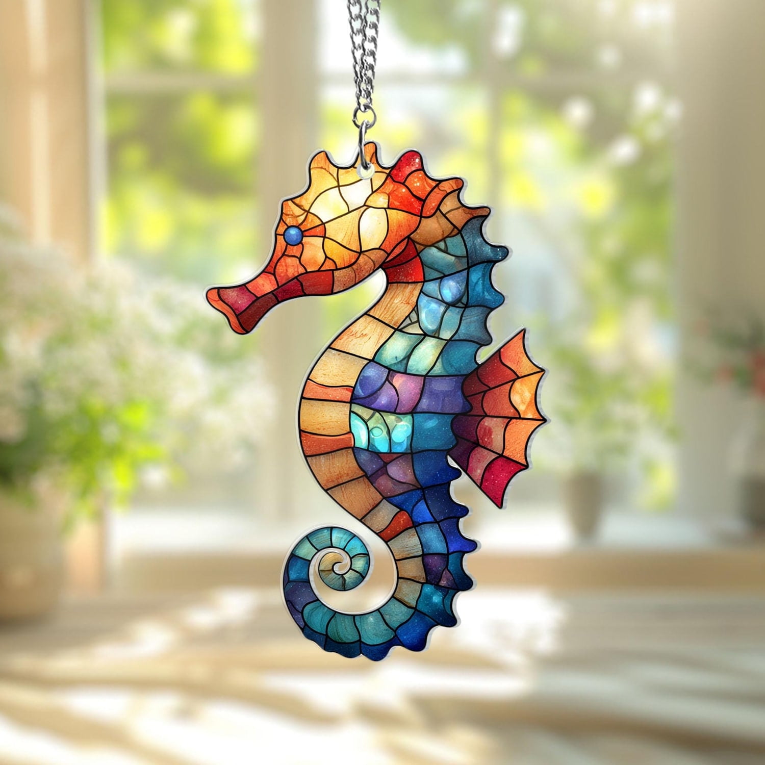 Seahorse Acrylic Suncatcher Hanging Sign, Purple Seahorse Window ...