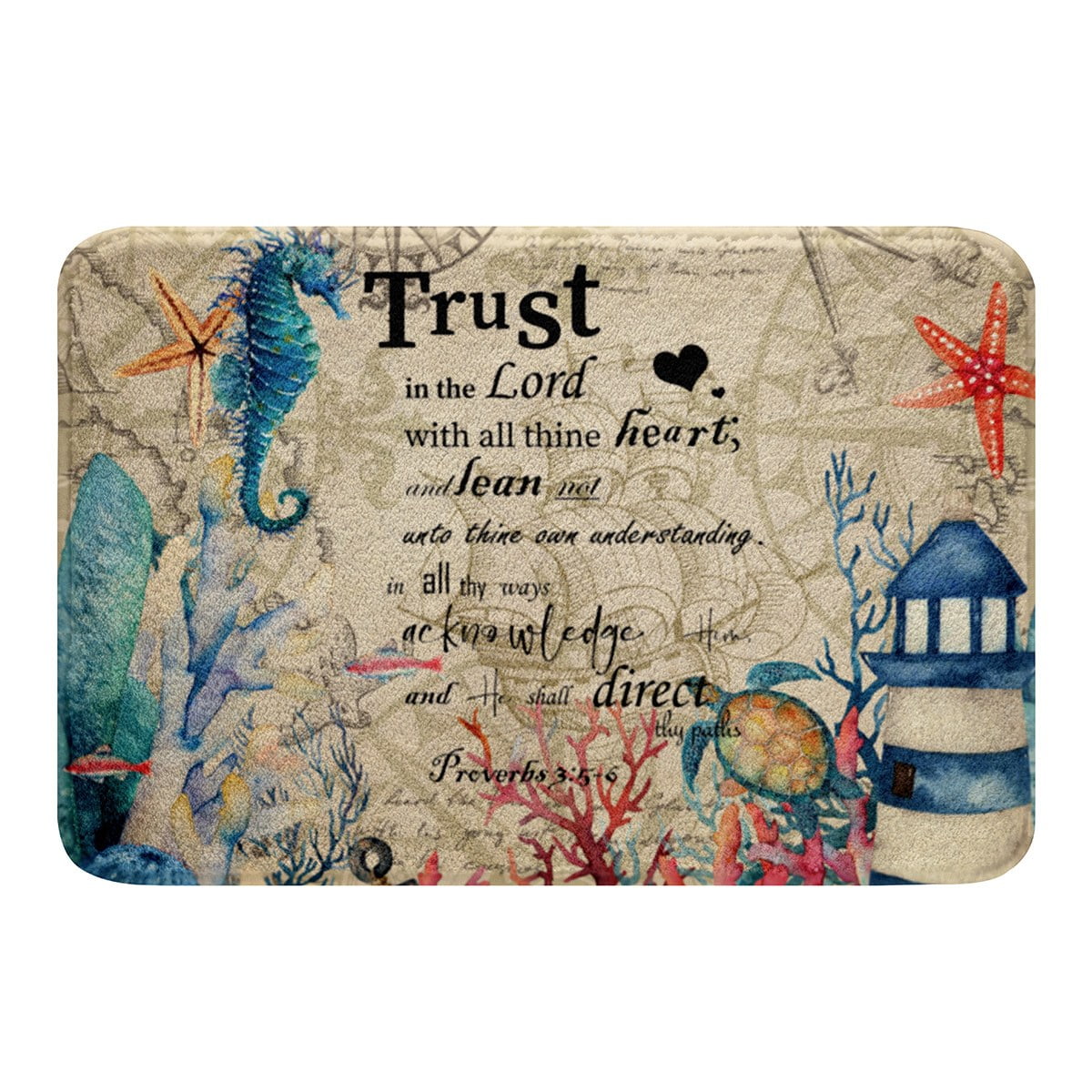 Seahorse Bathroom Rugs Sea Turtle Rug 20"x32",Nautical Lighthouse Area ...