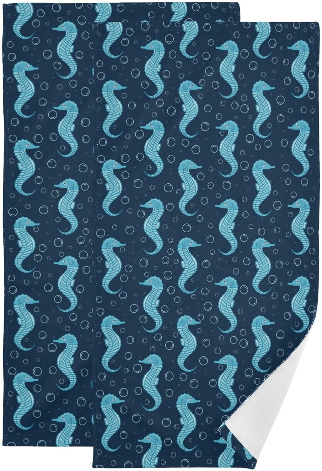 Seahorse Beach Blue Hand Towels for Bathroom Set of 2 Nautical Ocean ...