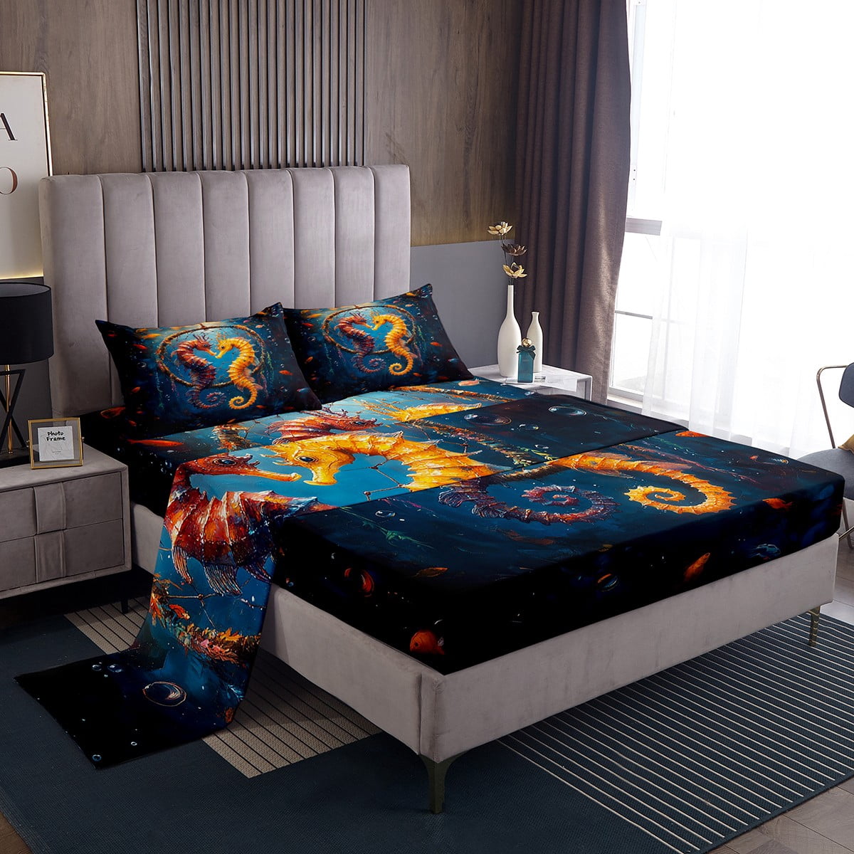 Seahorse Bed Sheets Set Dreamcatcher Sheets,Ocean Fish Sheet Set Queen ...