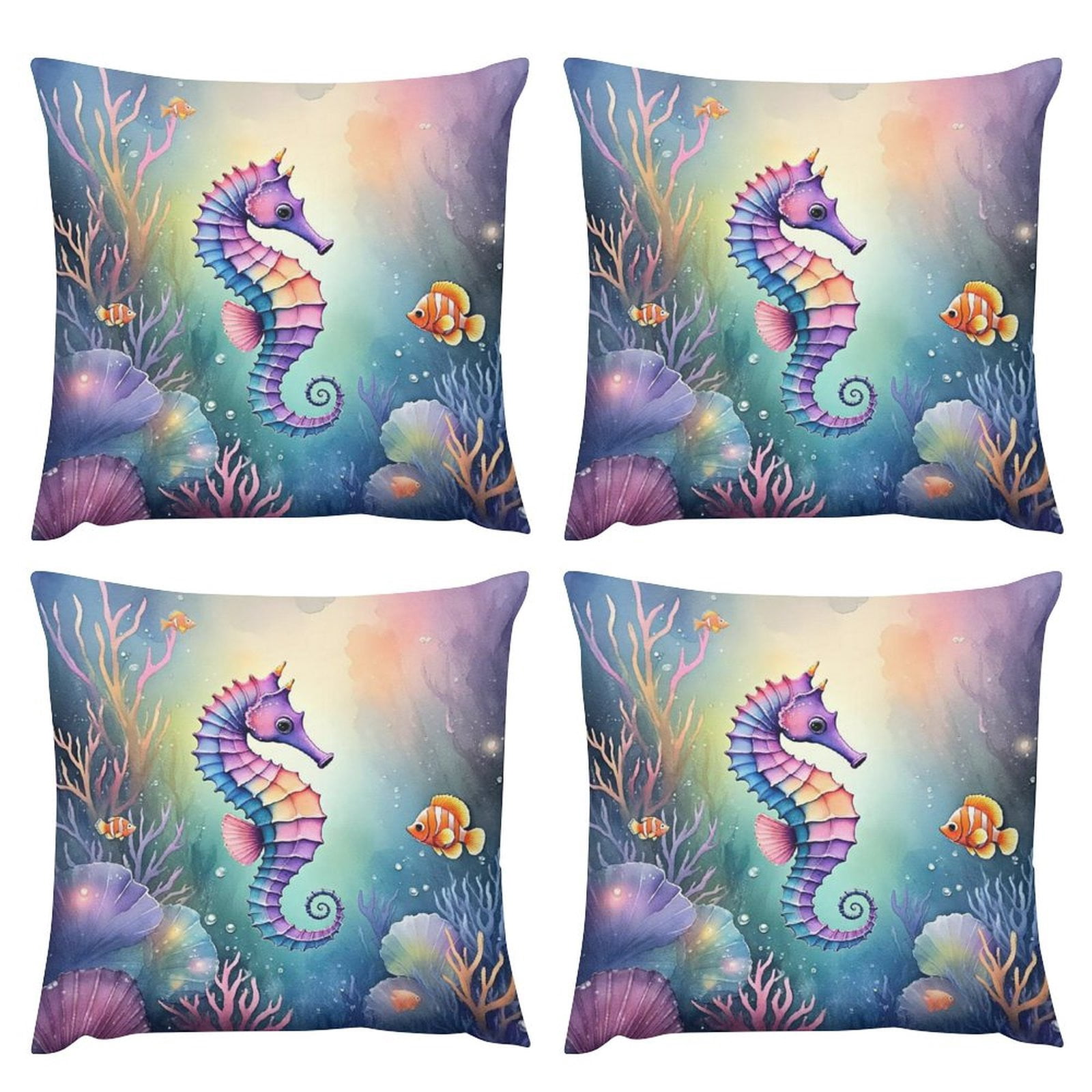 Seahorse Clown Fish 4 Pcs Cushion Covers Sofa Cushion Covers Short ...