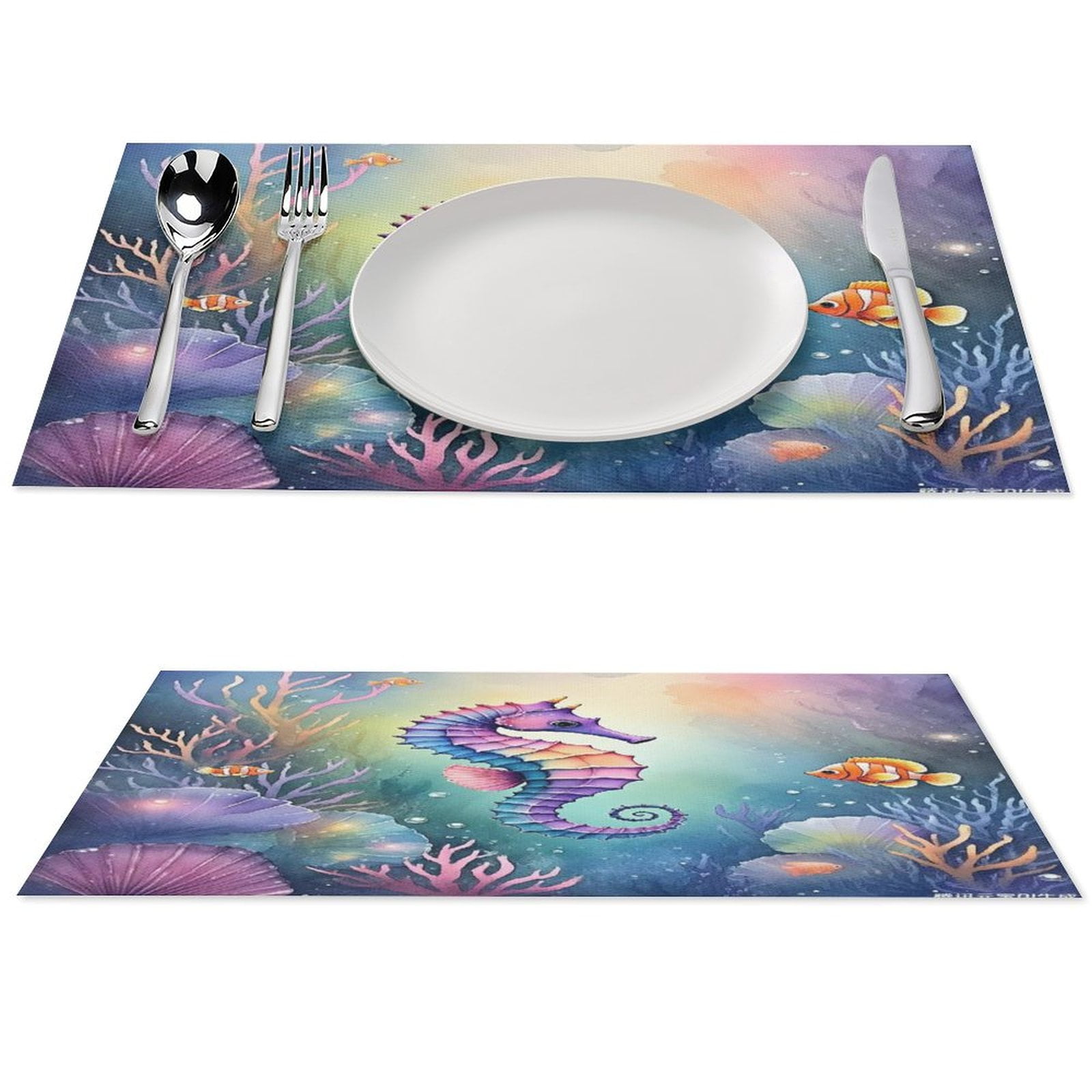 Seahorse Clown Fish PVC Waterproof Place Mats Placemats Dining Table ...
