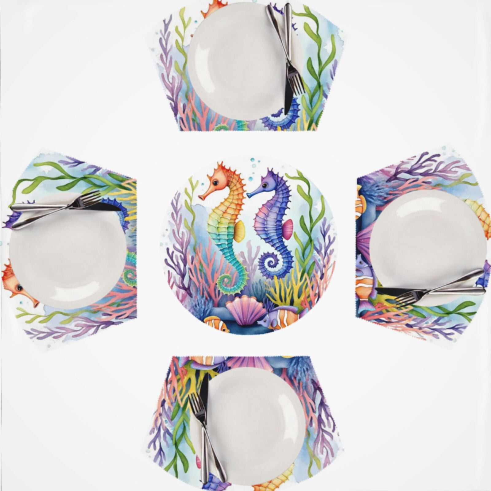 Seahorse Clownfish Round Table Placemats Set Of 5 Wedge Table Mats ...