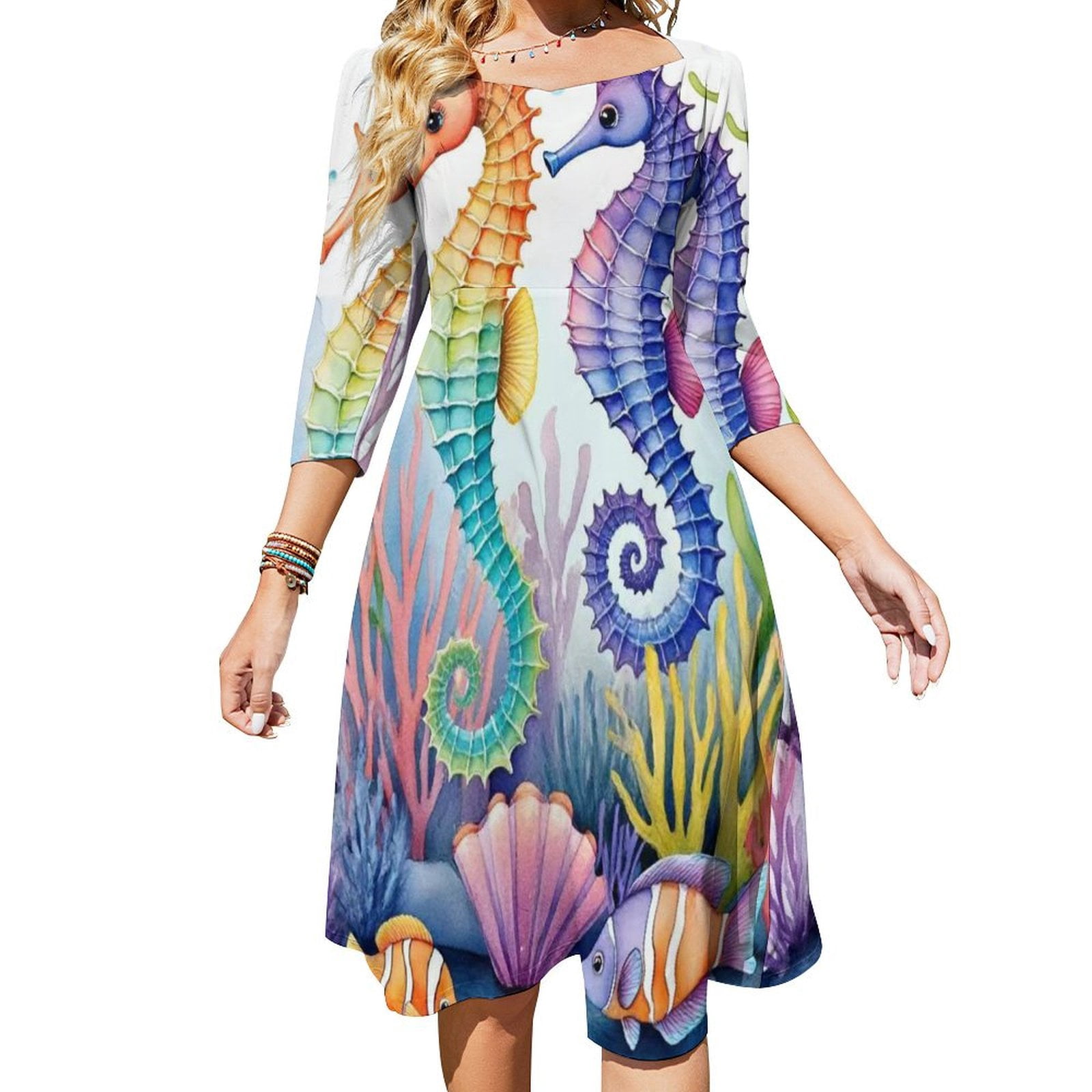 Seahorse Clownfish Sweetheart Knot Flared Dress Fashion Design Large ...