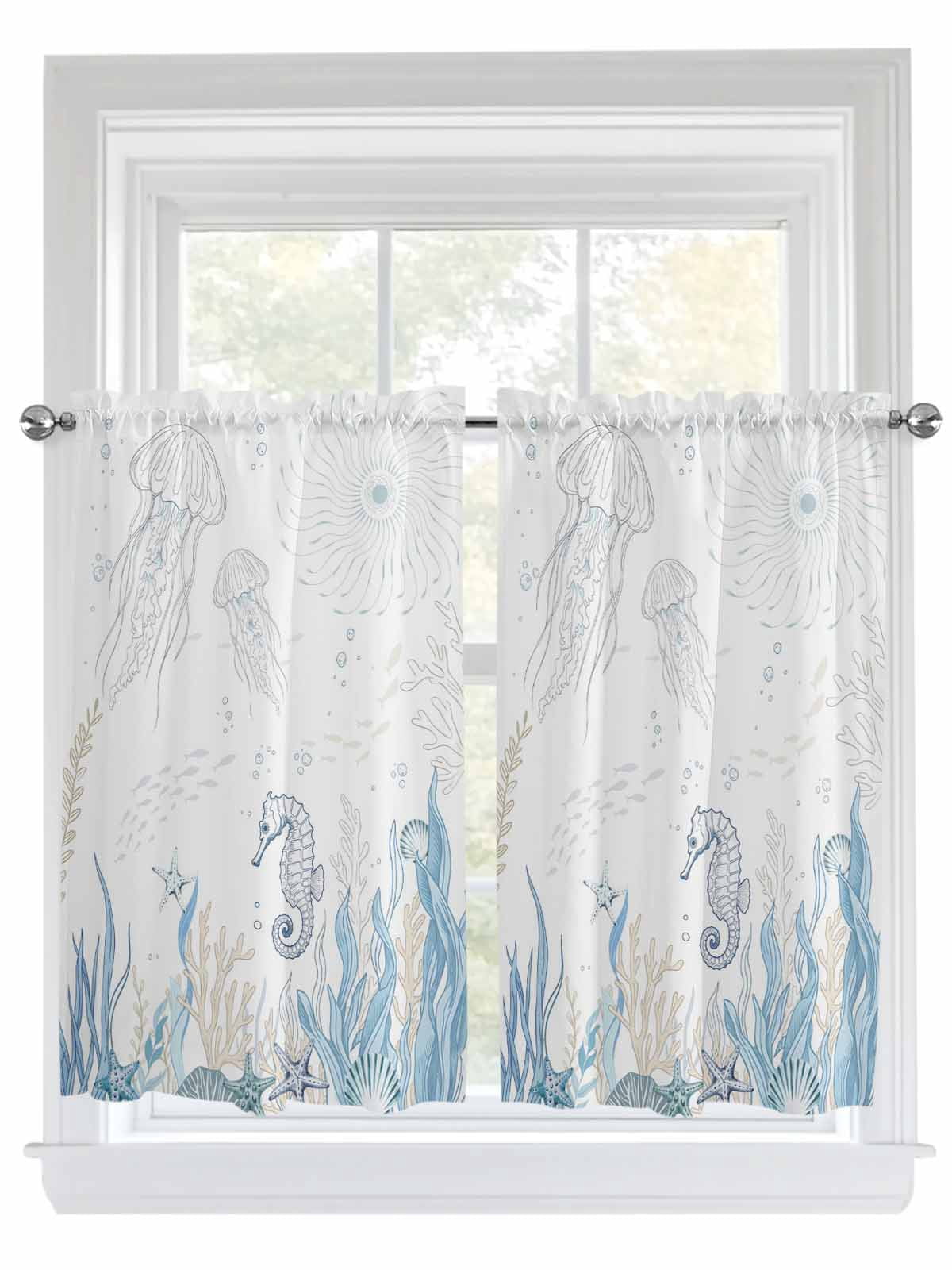 Seahorse Coastal Living Room Curtains 2 Panel, Summer Beach Ocean ...