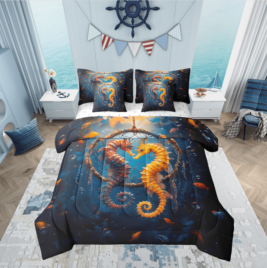 Seahorse Comforter Set Dreamcatcher Ocean Fish Bedding Set Full ...