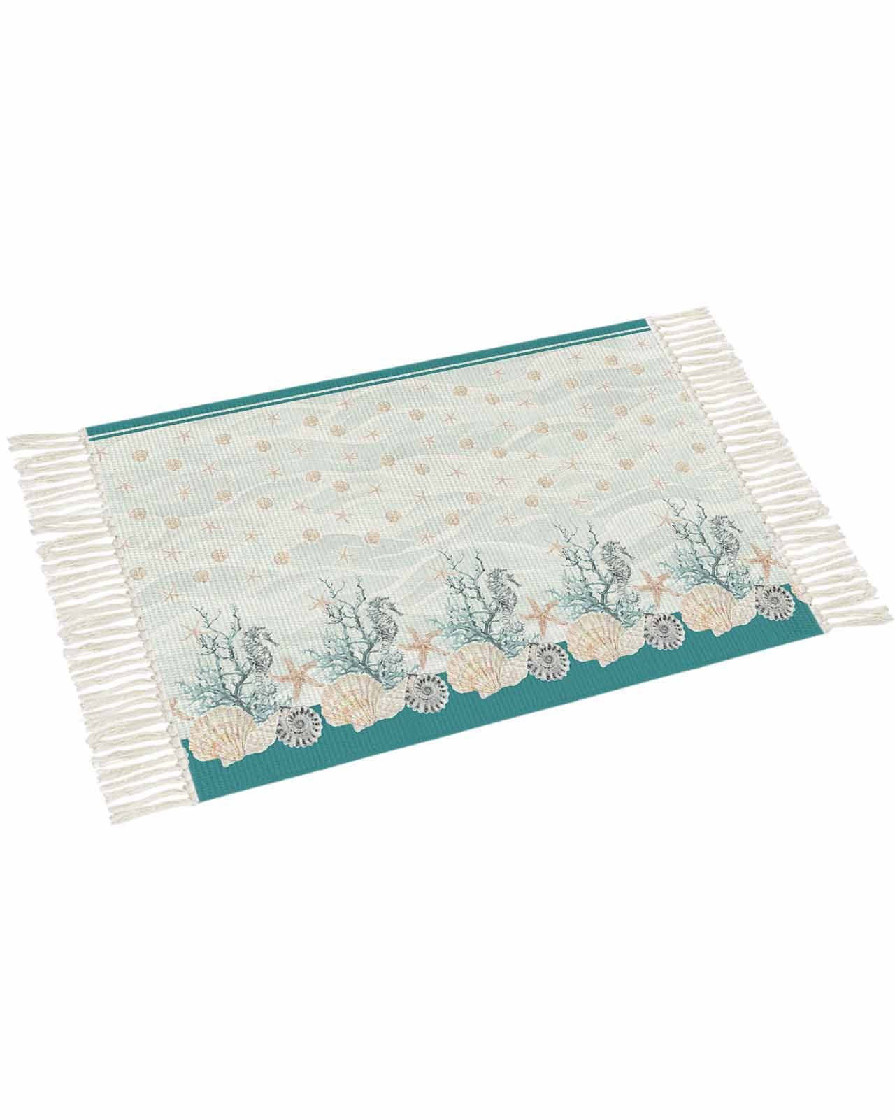 Seahorse Coral Shell Runner Rug for Hallway 4x6ft, Starfish Ocean Wave ...