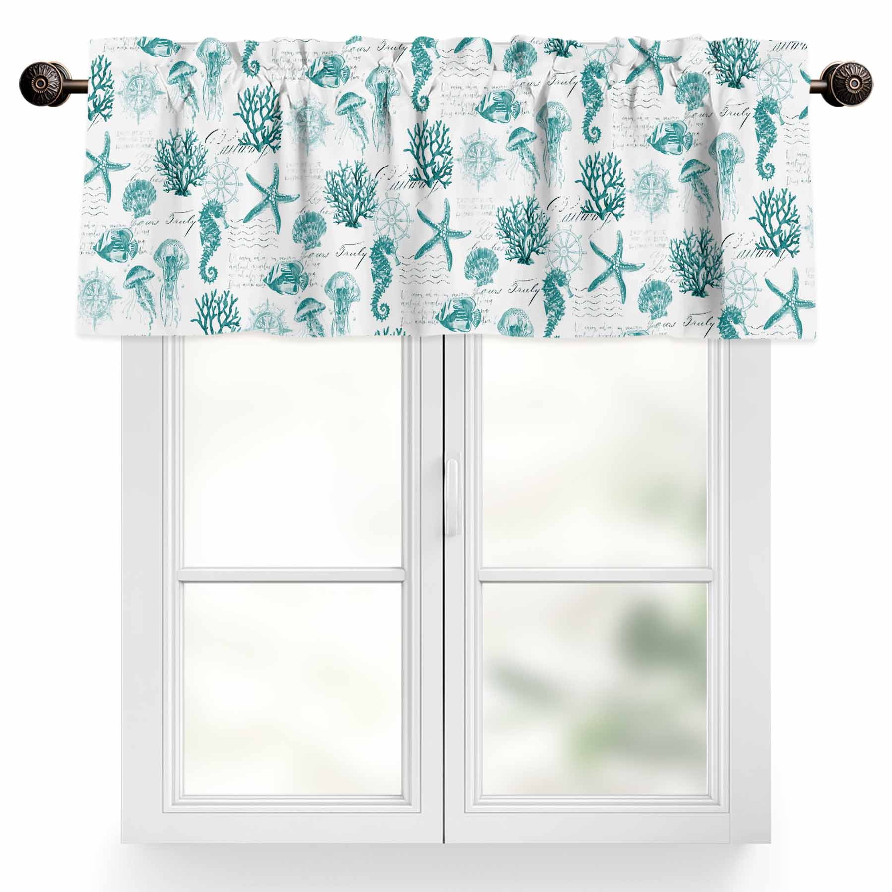 Seahorse Coral Shell Valances for Windows, 60 x 18in, Starfish Ocean ...