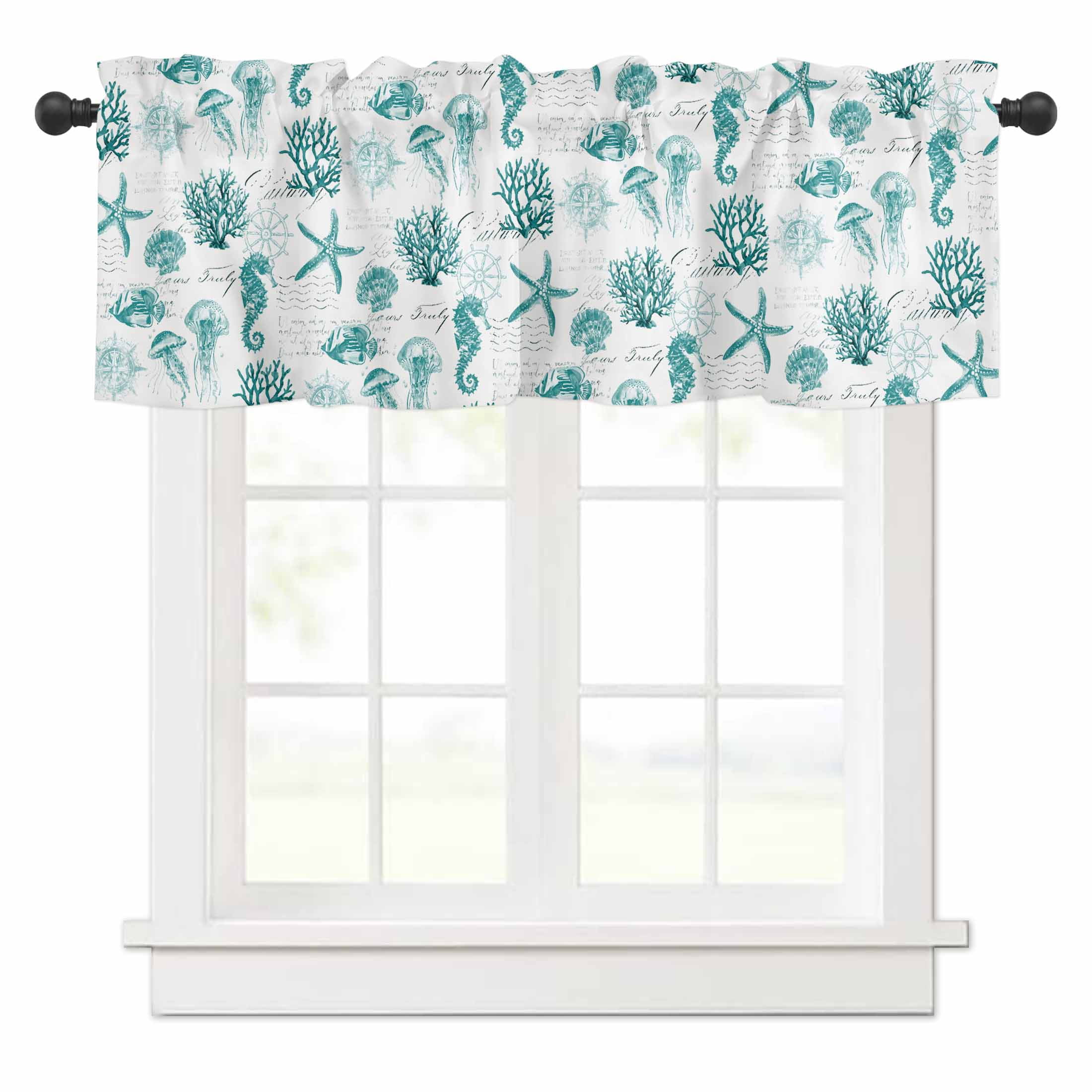 Seahorse Coral Shell Valances for Windows Starfish Ocean Rod Pocket ...