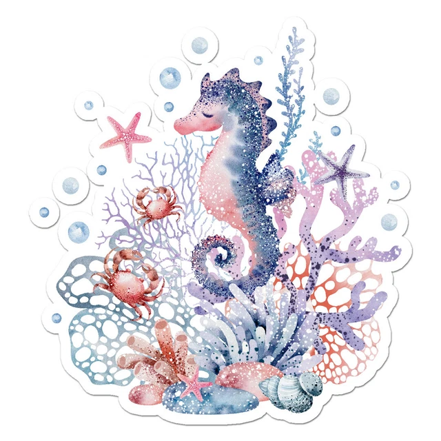 Seahorse Crab Coral Sticker Phone Decal Water Bottle Stickers Car ...