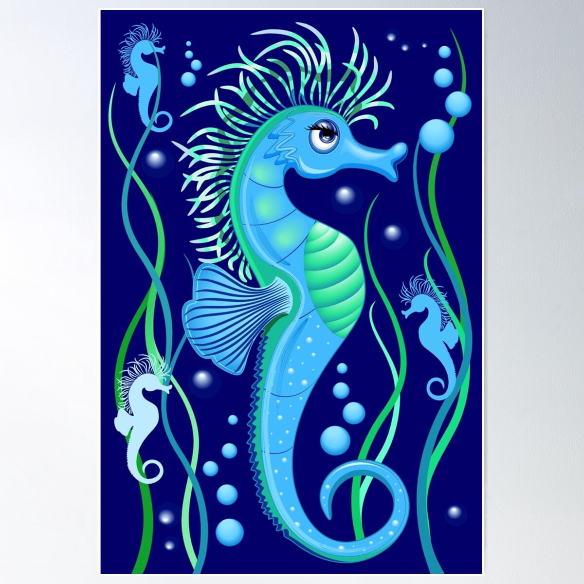 Seahorse Cute Blue Sea Animal Vector Seamless Pattern Textile Design ...