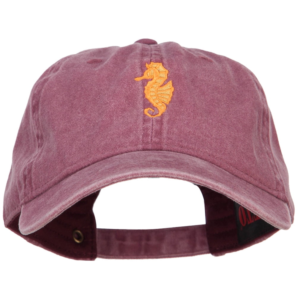 Seahorse Embroidered Washed Cotton Cap - Maroon OSFM - Walmart.com