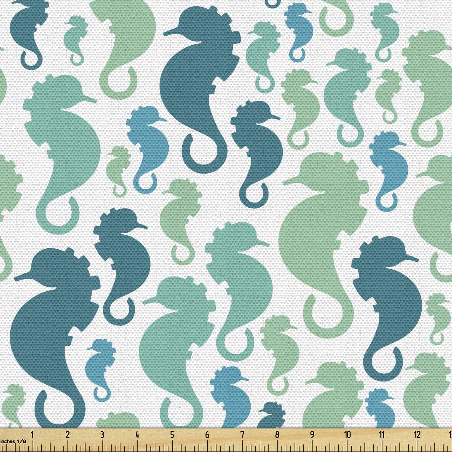 Seahorse Fabric by the Yard, Silhouette Sea Horse Pattern on White ...