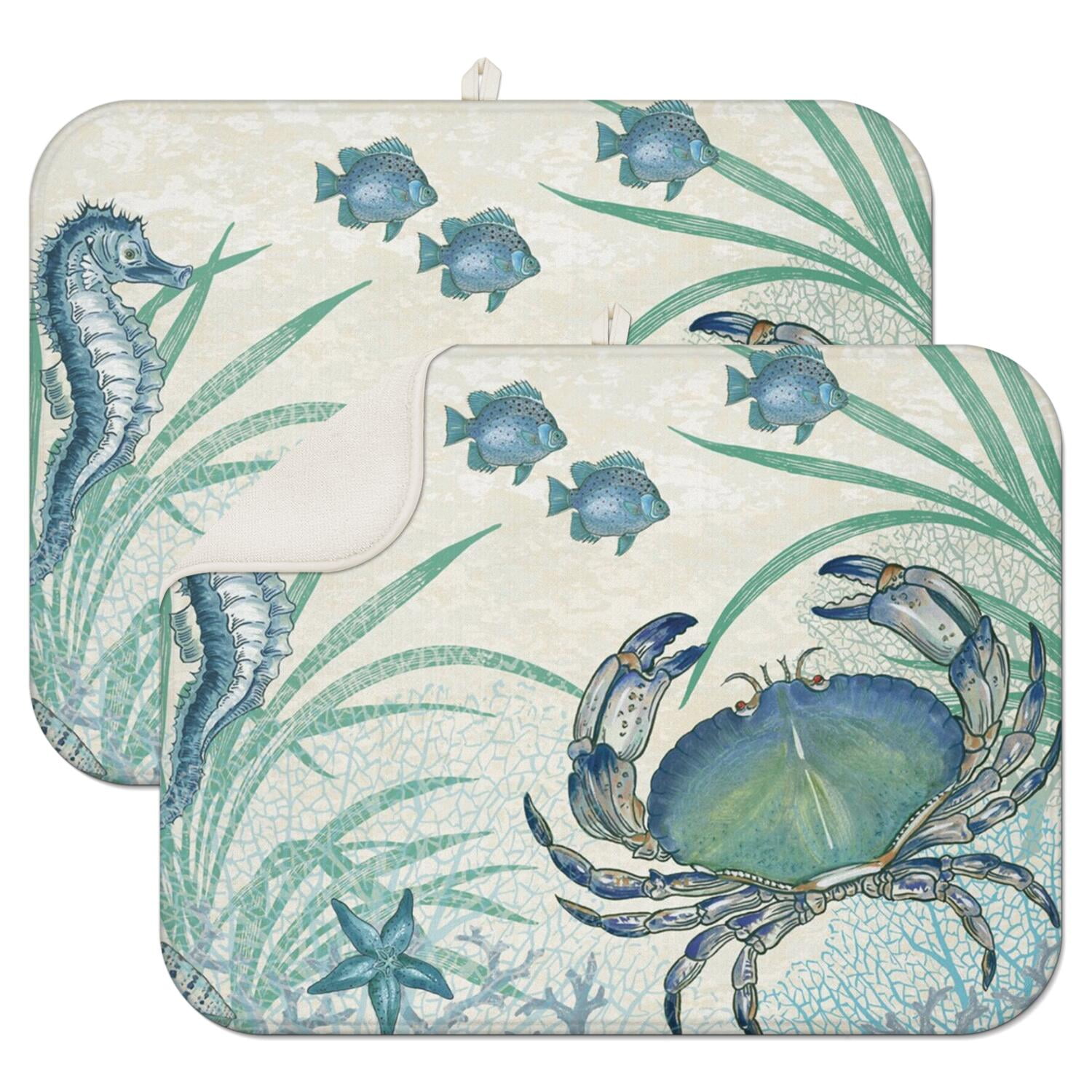 Seahorse Fish Coffee Mat Ocean Marine Coral Nautical Tropical Seaside ...